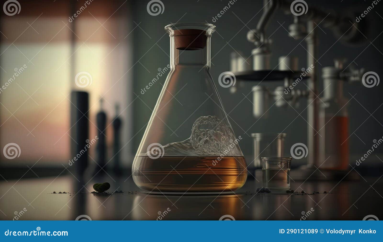 Chemistry Science Research Lab Background with a Glass Flask ...