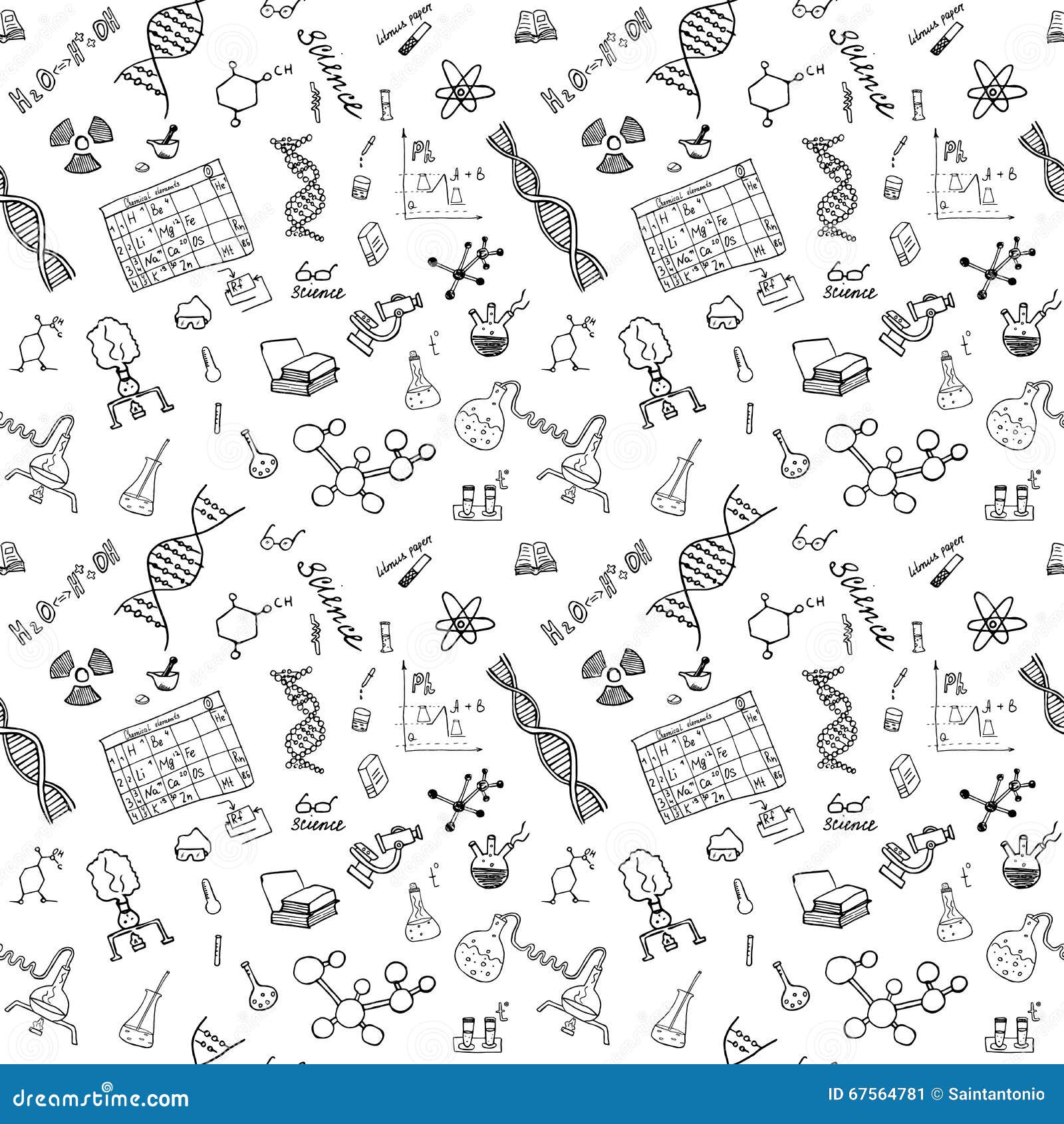 Chemistry and Science Seamless Pattern with Sketch Elements Hand Drawn ...