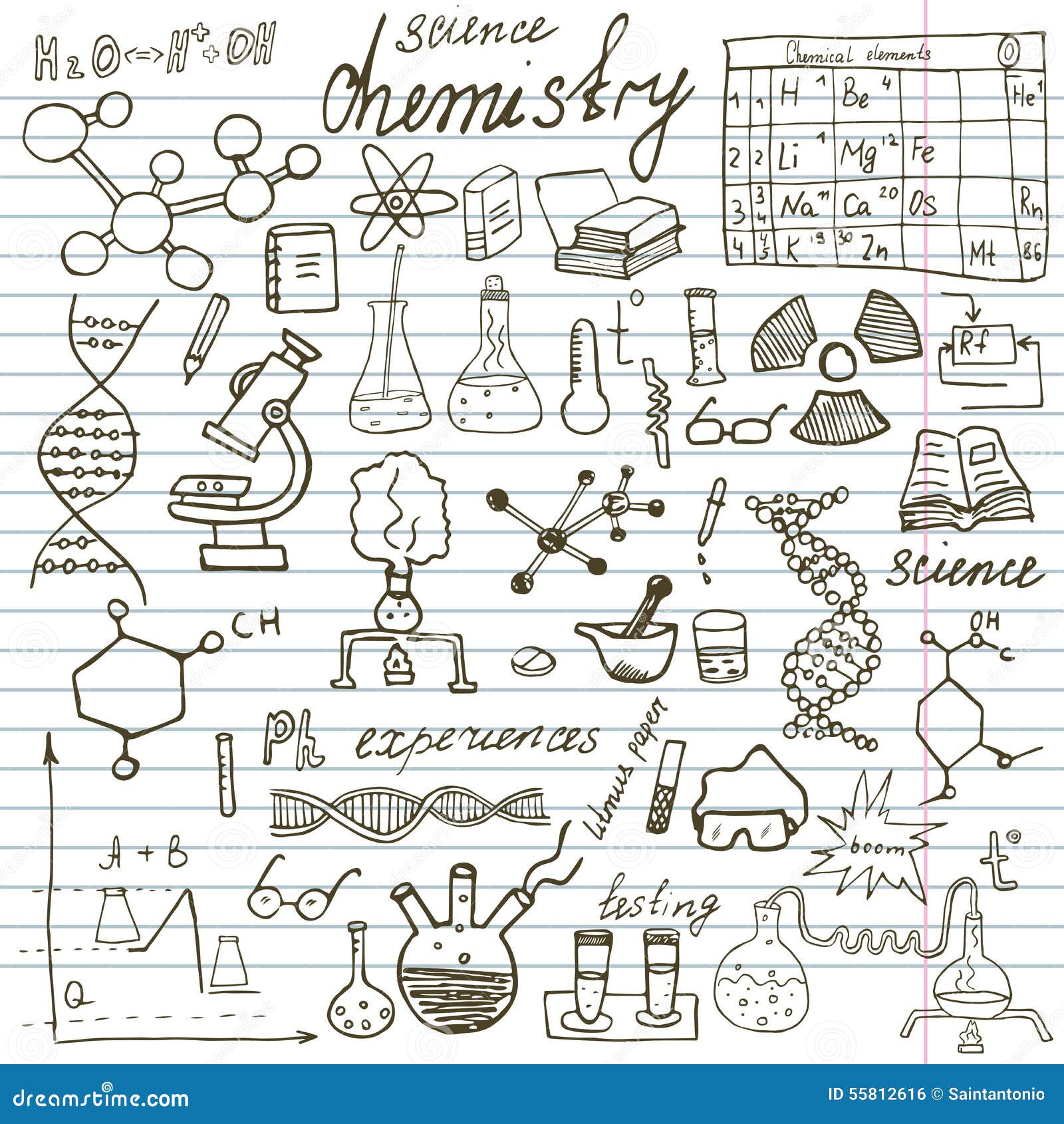 Chemistry and Sciense Elements Doodles Icons Set. Hand Drawn Sketch ...