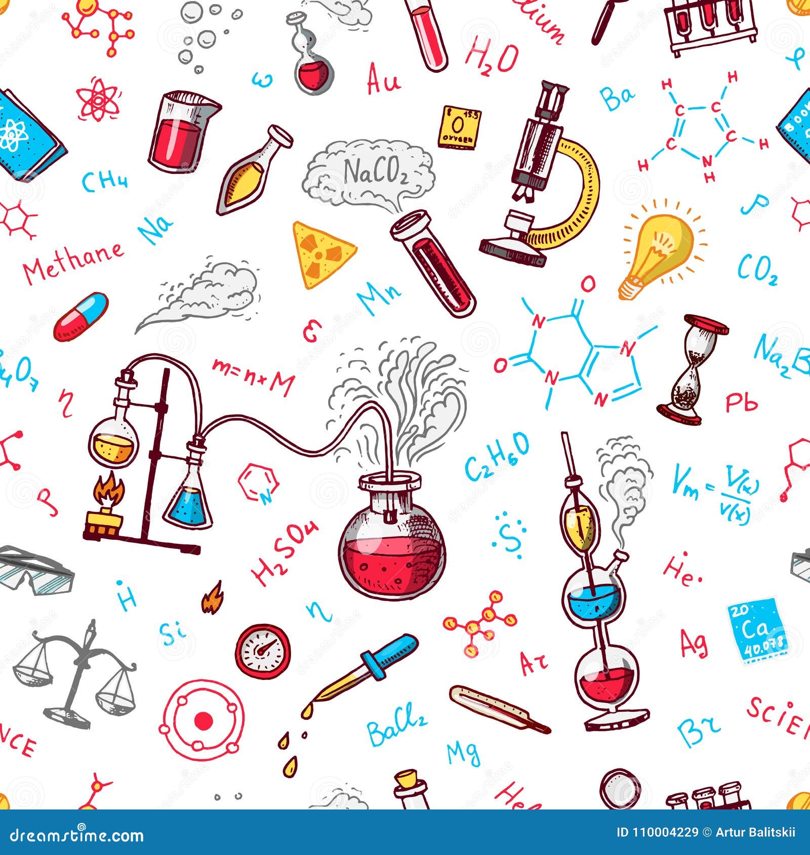 Chemistry Seamless Pattern. Chalkboard with Elements, Formulas, Atom ...