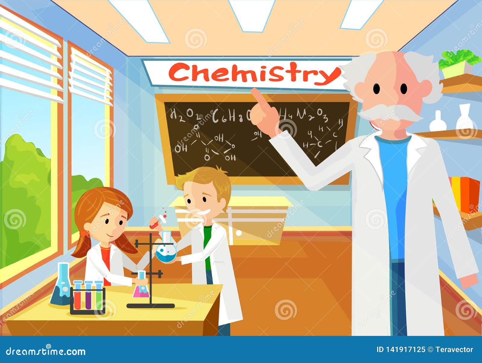 Chemistry Teacher in Lesson Perform Class Task. Stock Vector ...