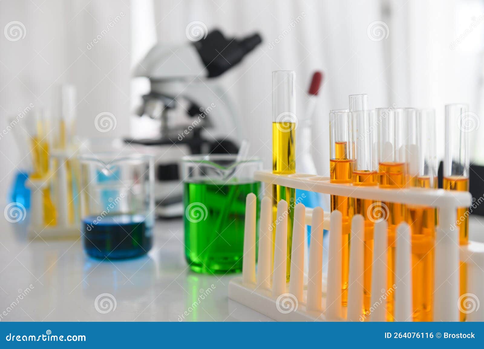 Chemistry Test Tubes on the Table with Colorful Liquids Stock Photo ...