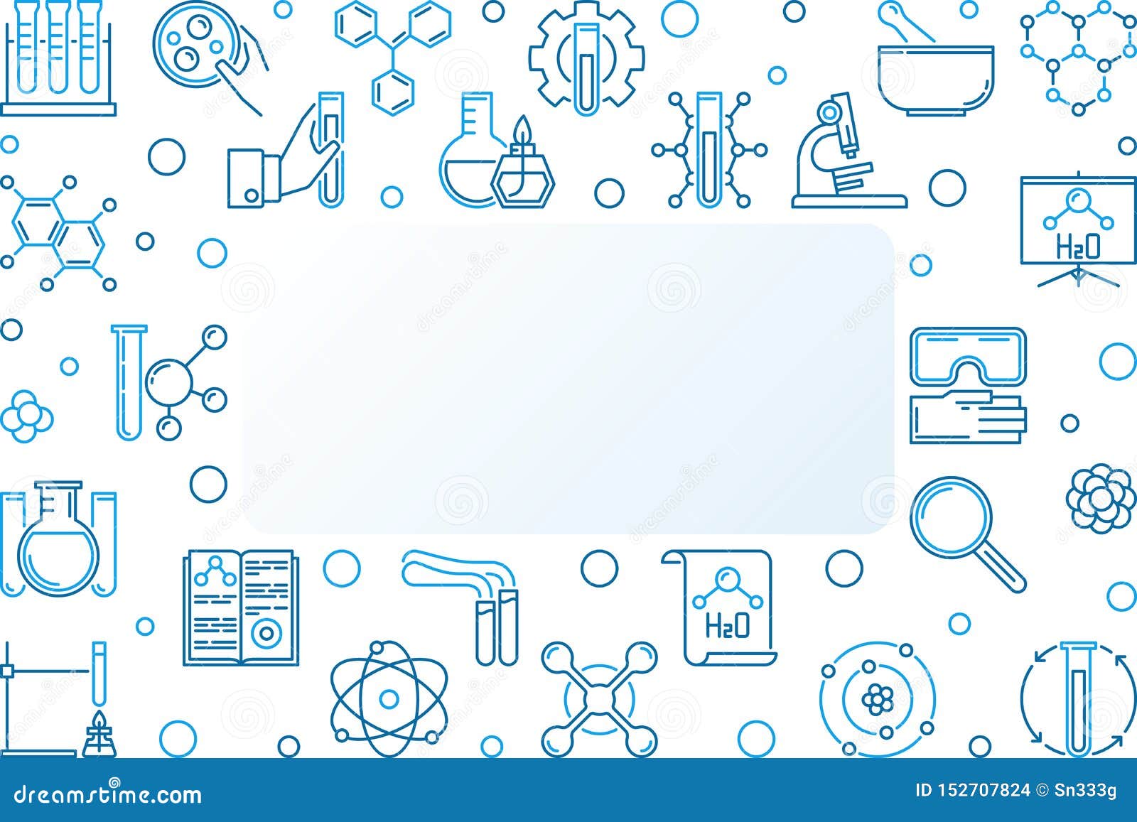 Chemistry Vector Blue Horizontal Frame in Thin Line Style Stock Vector ...
