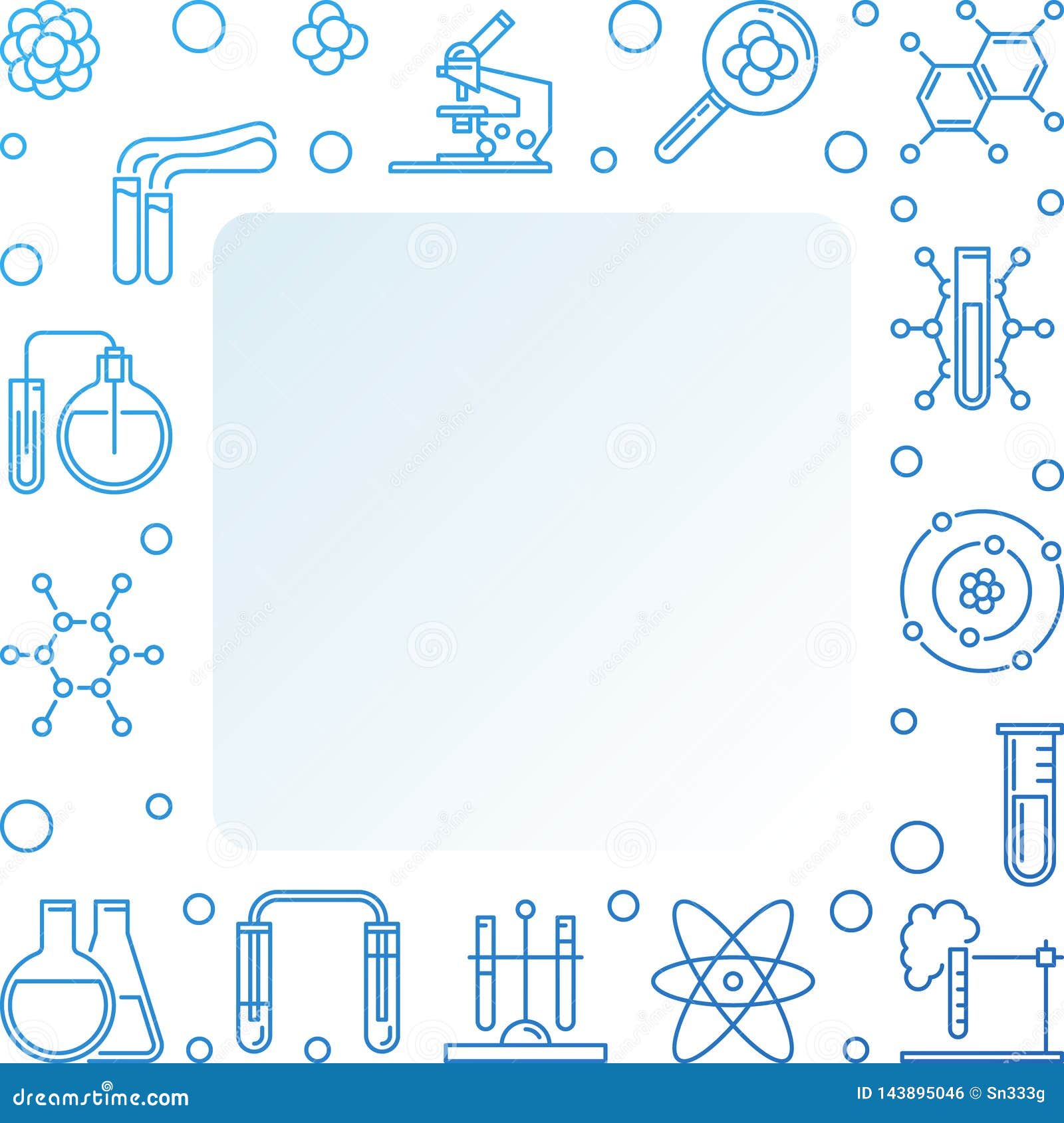Chemistry Vector Blue Square Frame with Chemical Outline Icons Stock ...