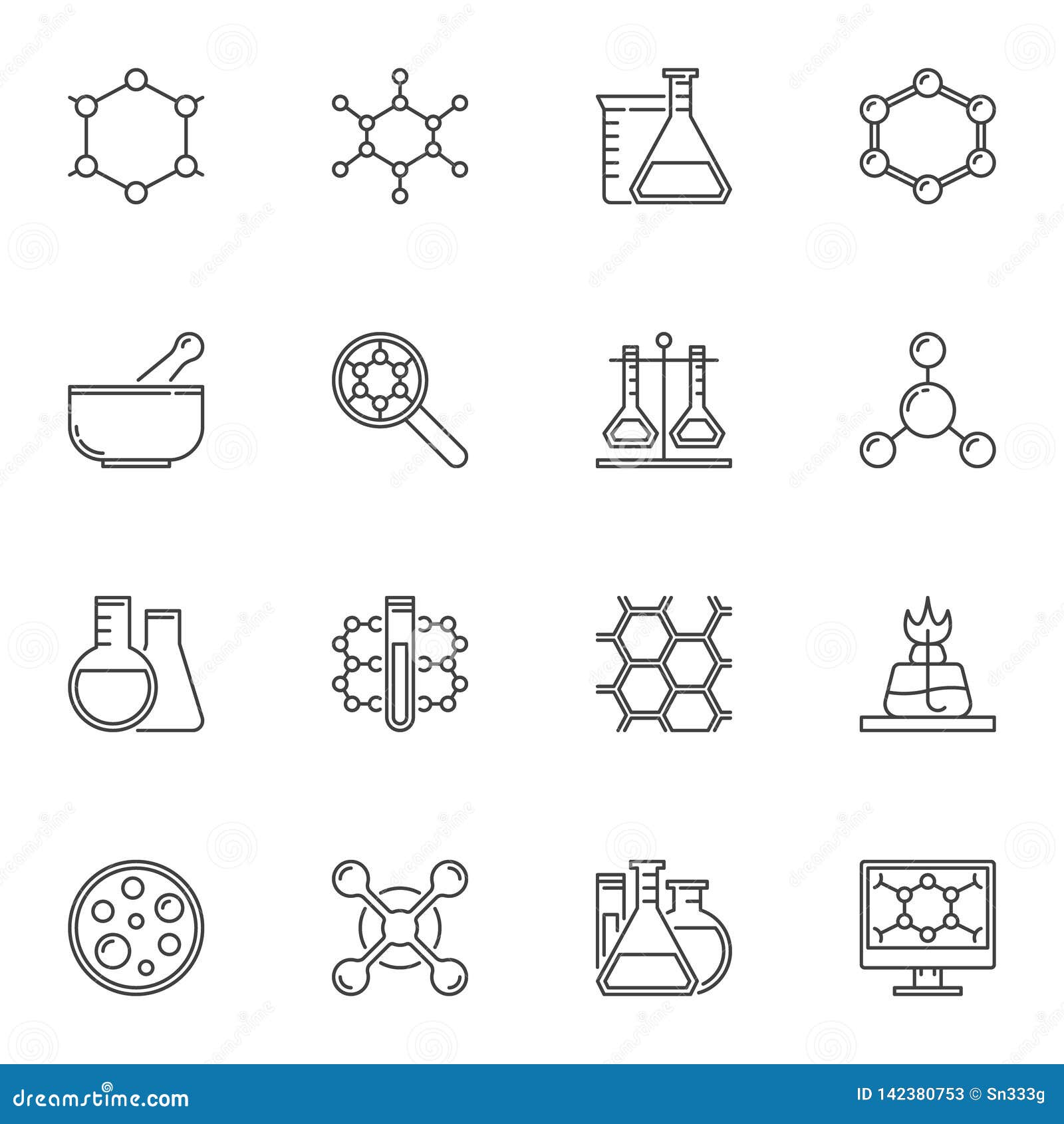 Chemistry Vector Concept Icons or Elements in Outline Style Stock ...