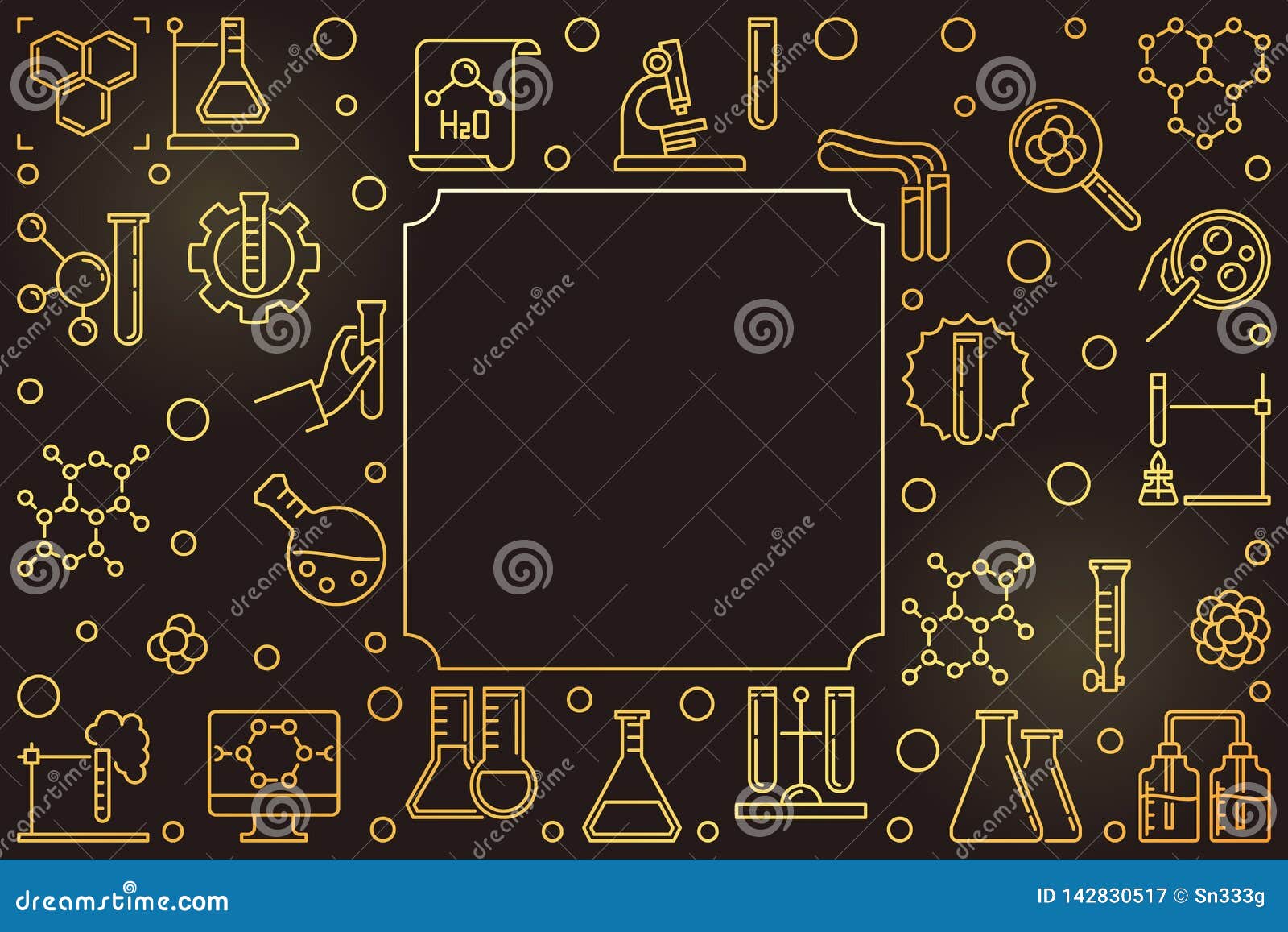 Chemistry Vector Golden Horizontal Frame in Outline Style Stock Vector ...