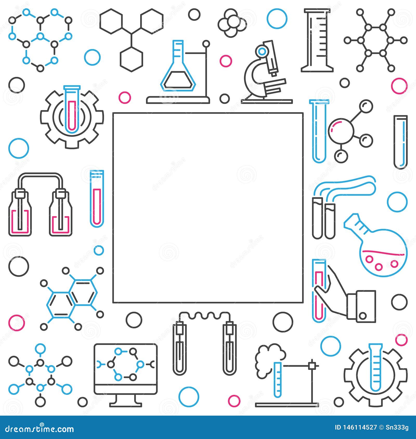 Chemistry Vector Illustration with Square Frame in Thin Line Style ...