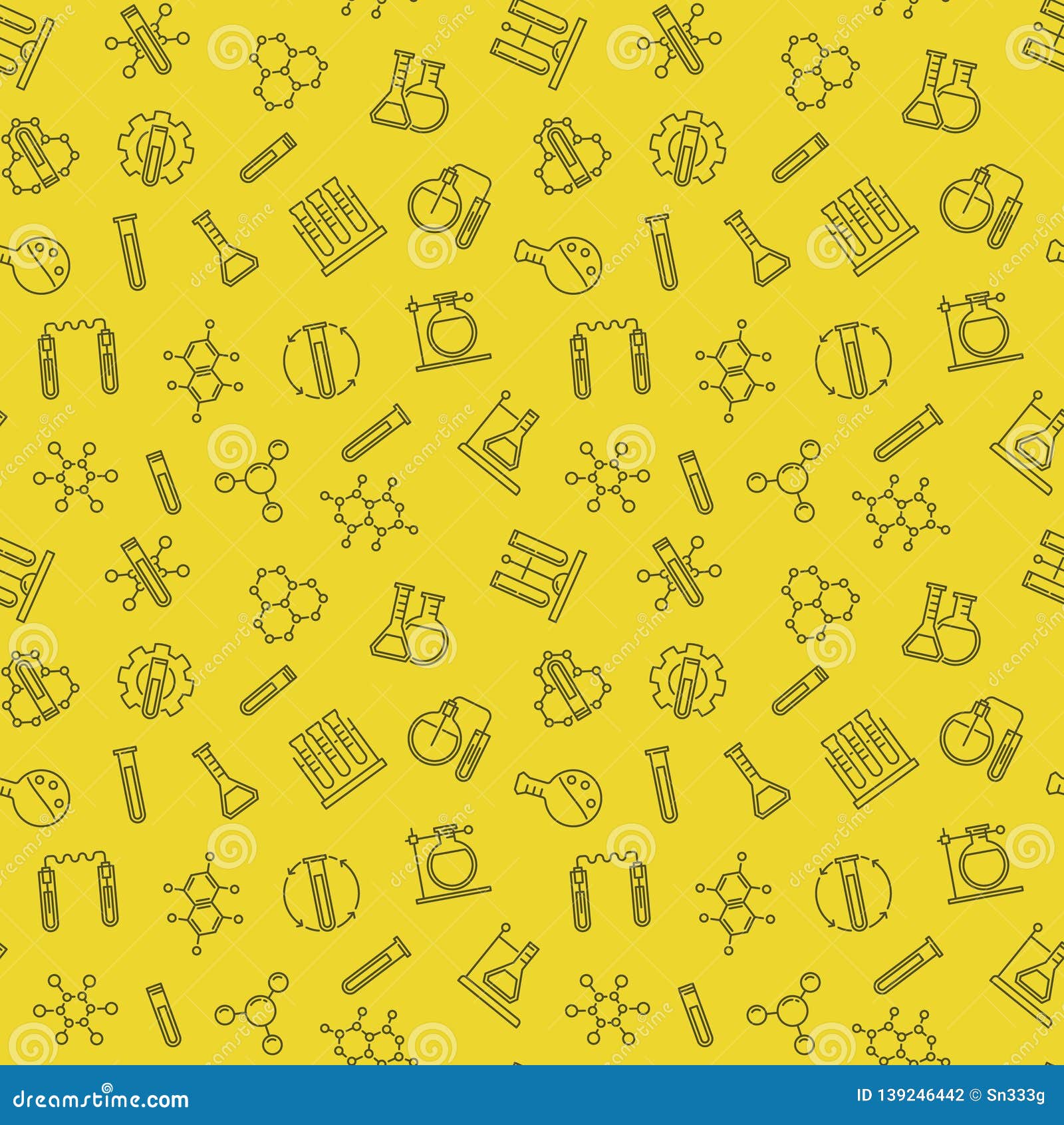 Chemistry Vector Line Seamless Pattern with Yellow Background Stock ... Chemistry Vector Line Seamless Pattern with Yellow Background Stock ...