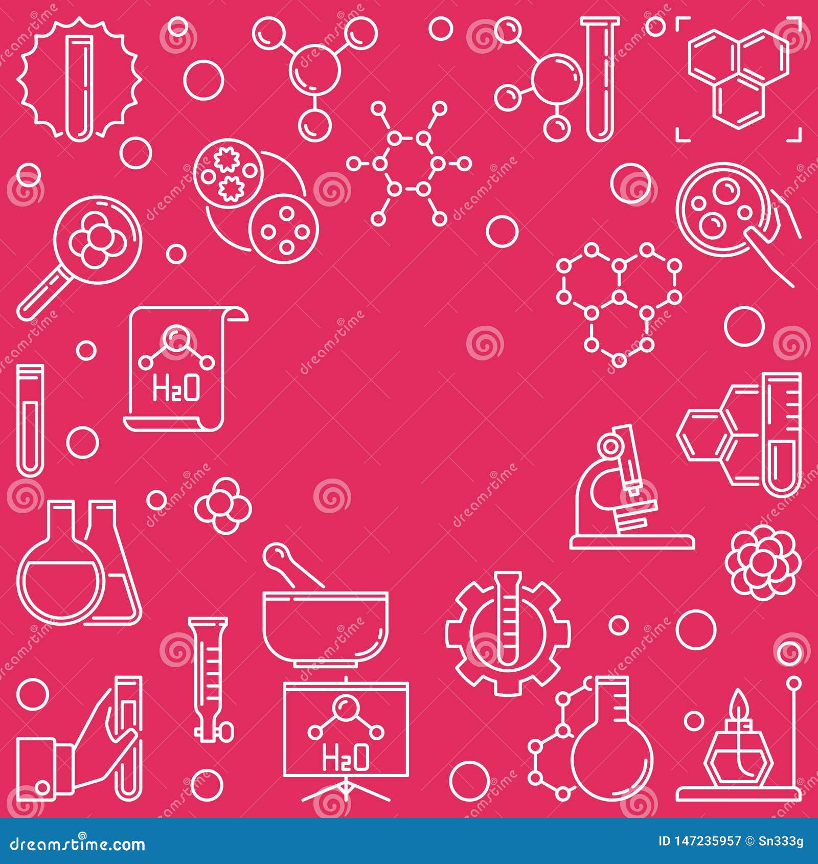 Chemistry Vector Line Square Illustration with Round Frame Stock Vector ...