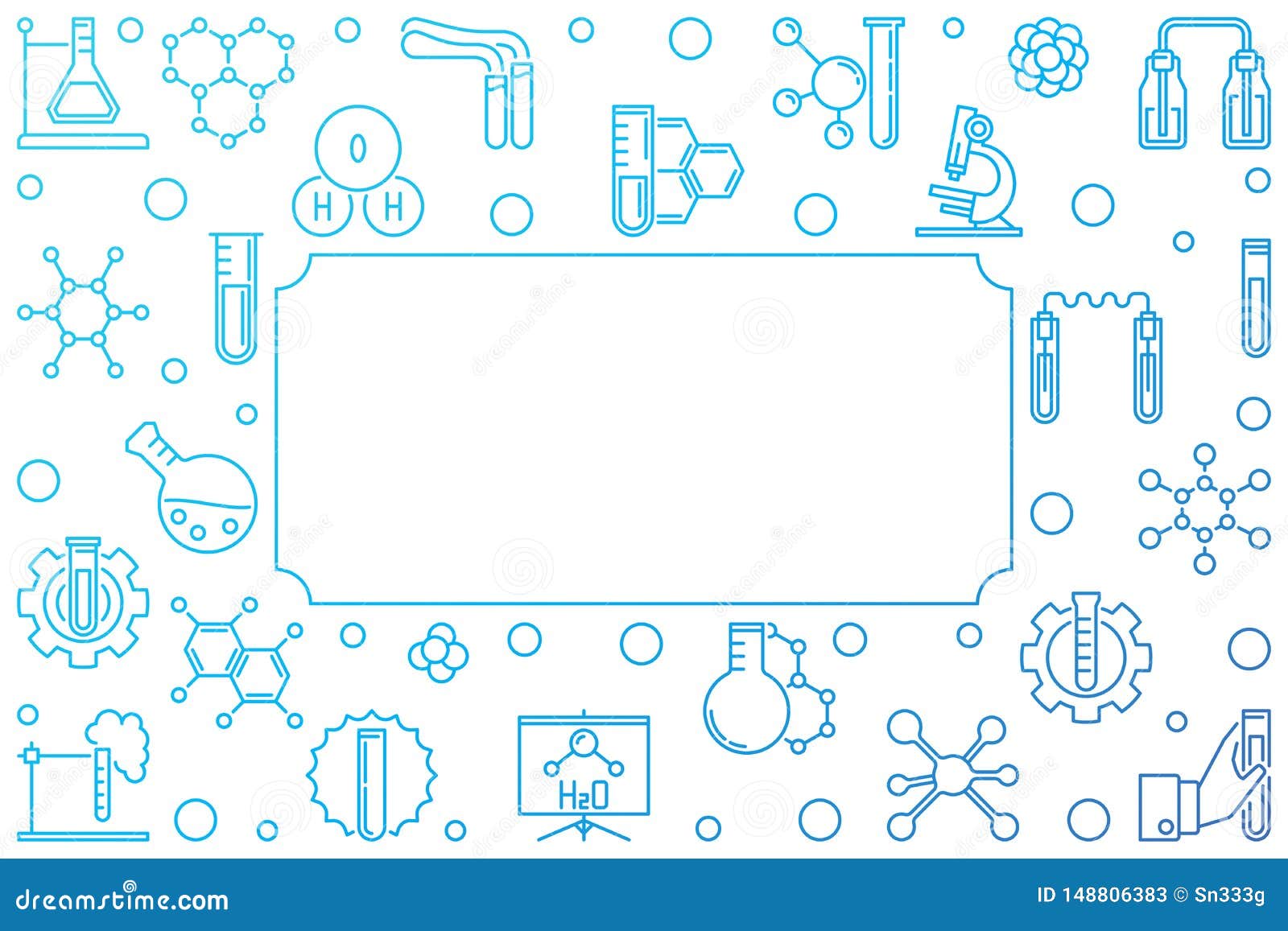 Chemistry Vector Outline Blue Frame on White Background Stock Vector ...