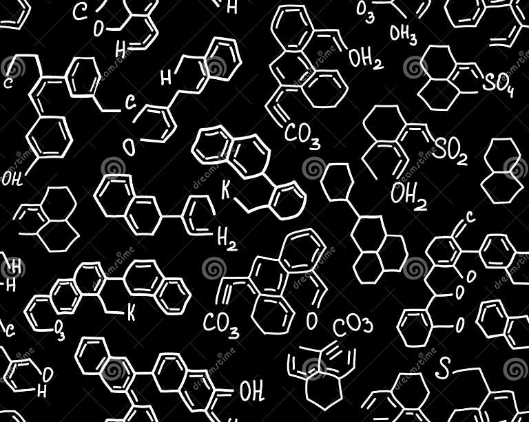 Chemistry Vector Seamless Pattern with Formulas of Different Molecular ...