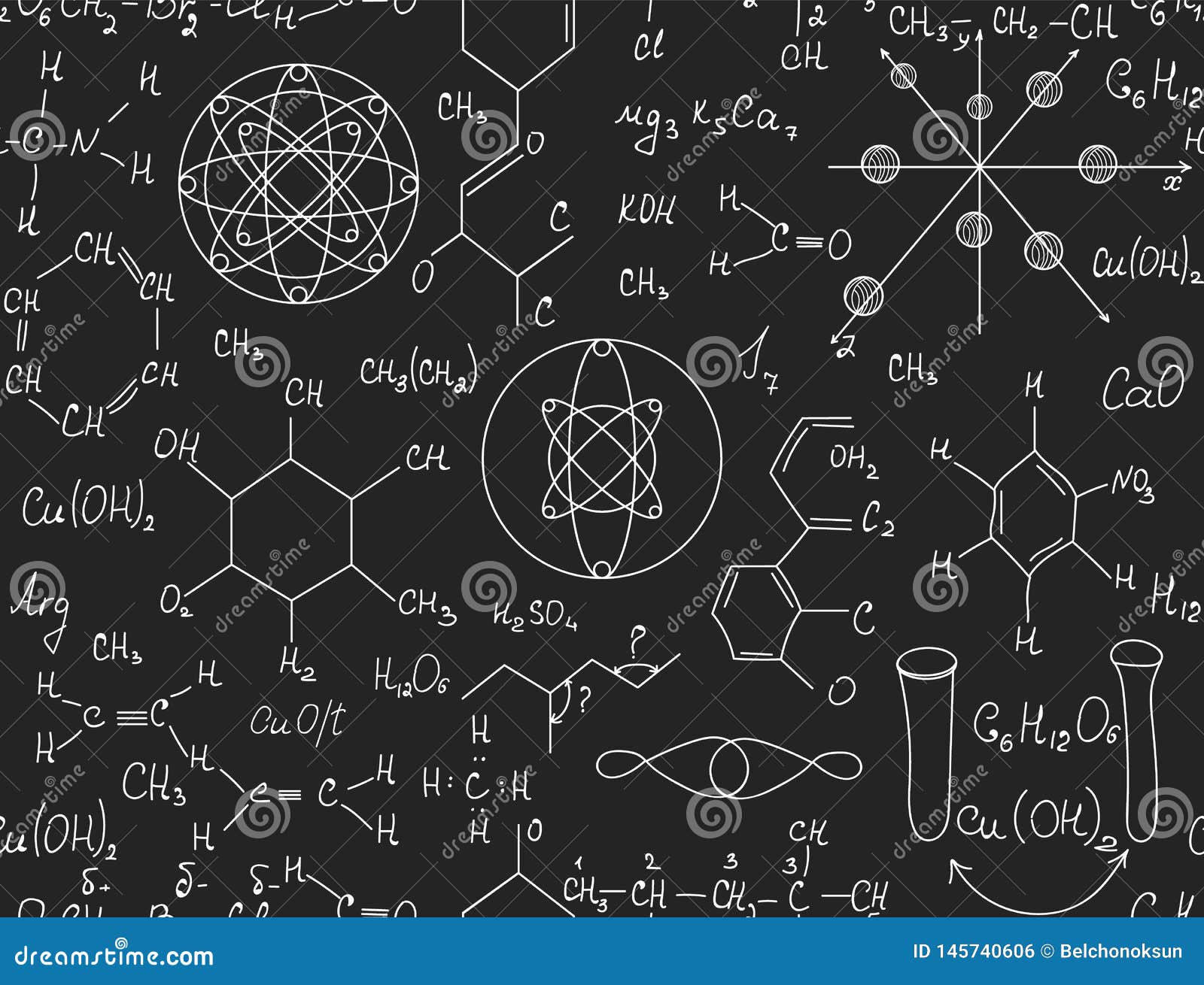 Chemistry Vector Seamless Pattern with Handwritten Chemistry Formulas ...