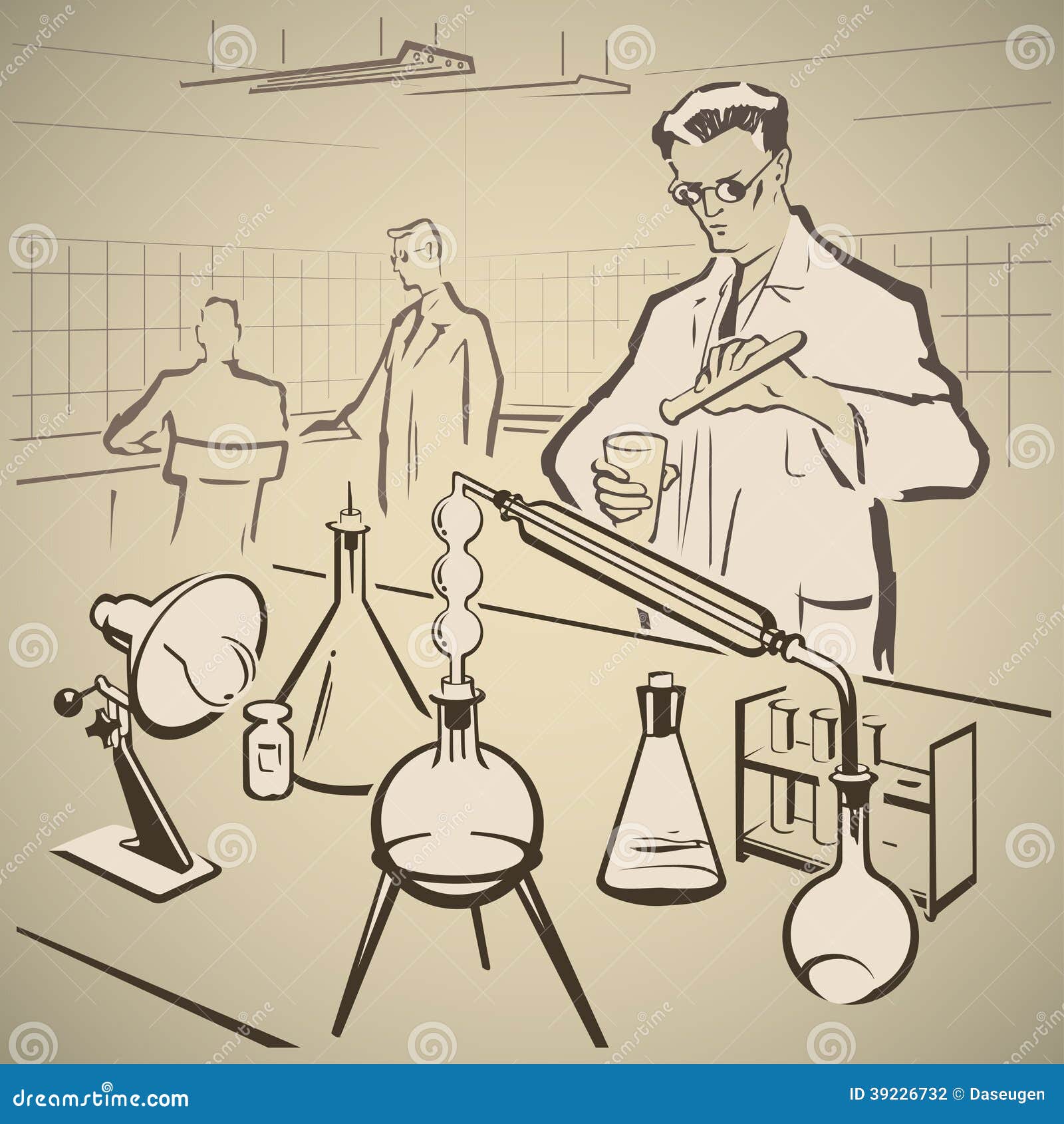 Chemists researching again stock vector. Illustration of scientist ...