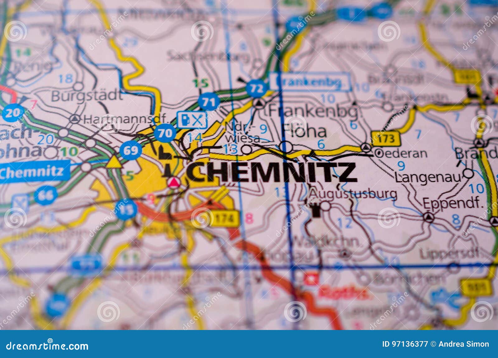 Chemnitz on map stock image. Image of highway, germany - 97136377