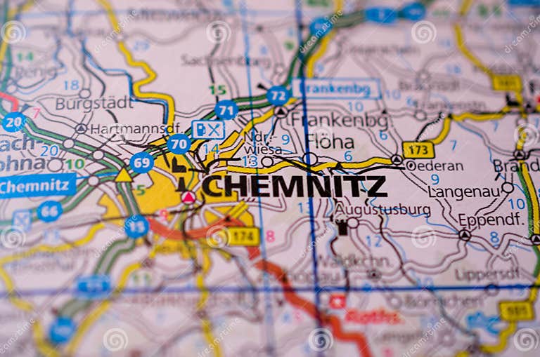 Chemnitz on map stock image. Image of highway, germany - 97136377