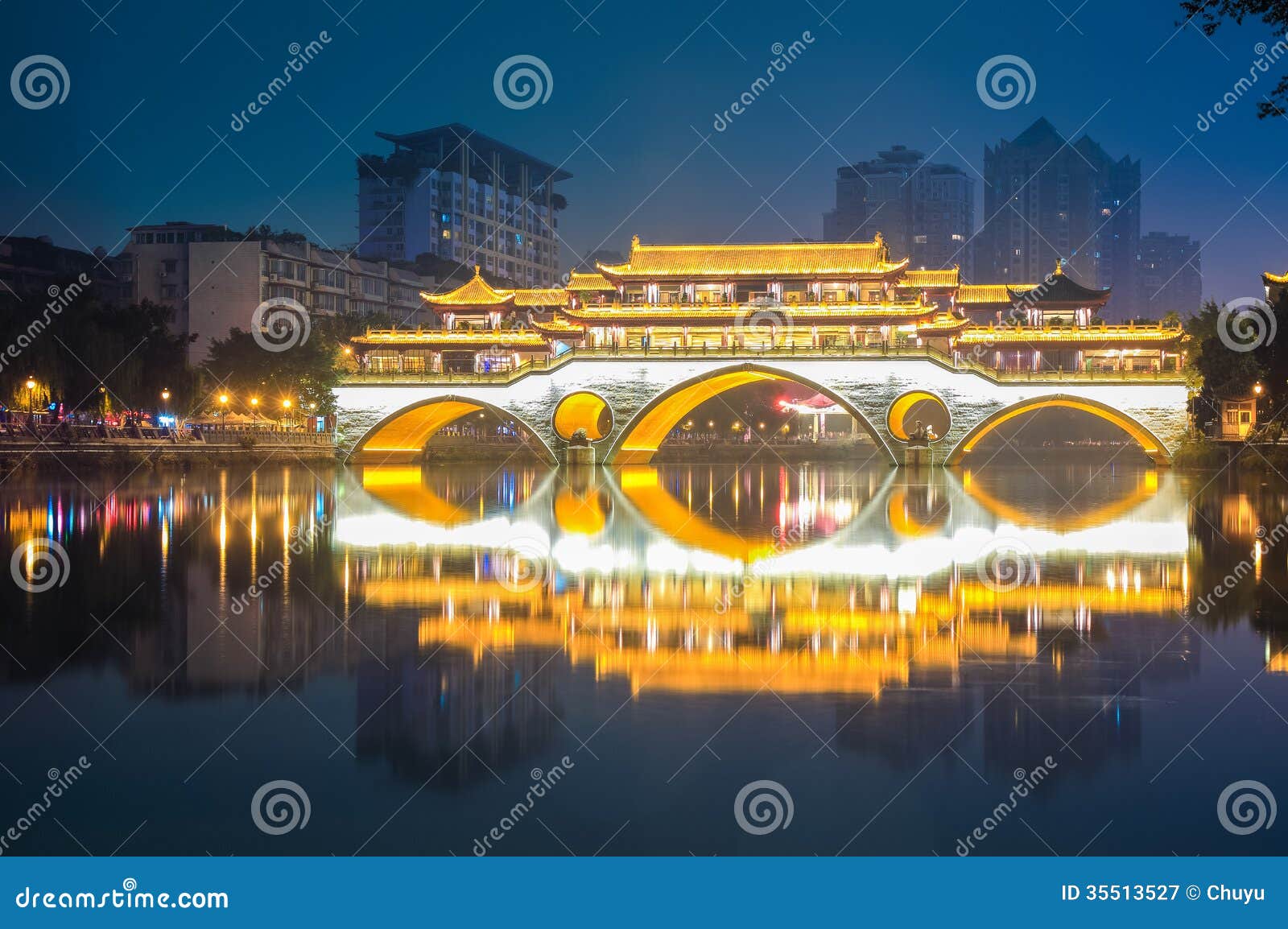 Chengdu Ancient Bridge at Night Stock Image - Image of city, landscape ...