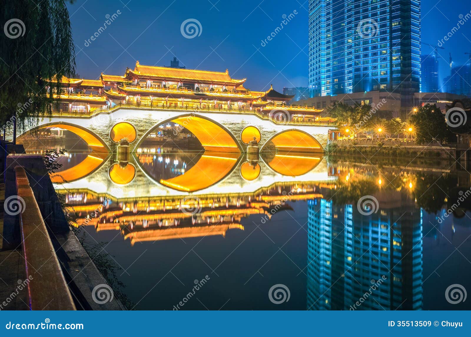 Chengdu Ancient Bridge at Night Stock Image - Image of river, china ...