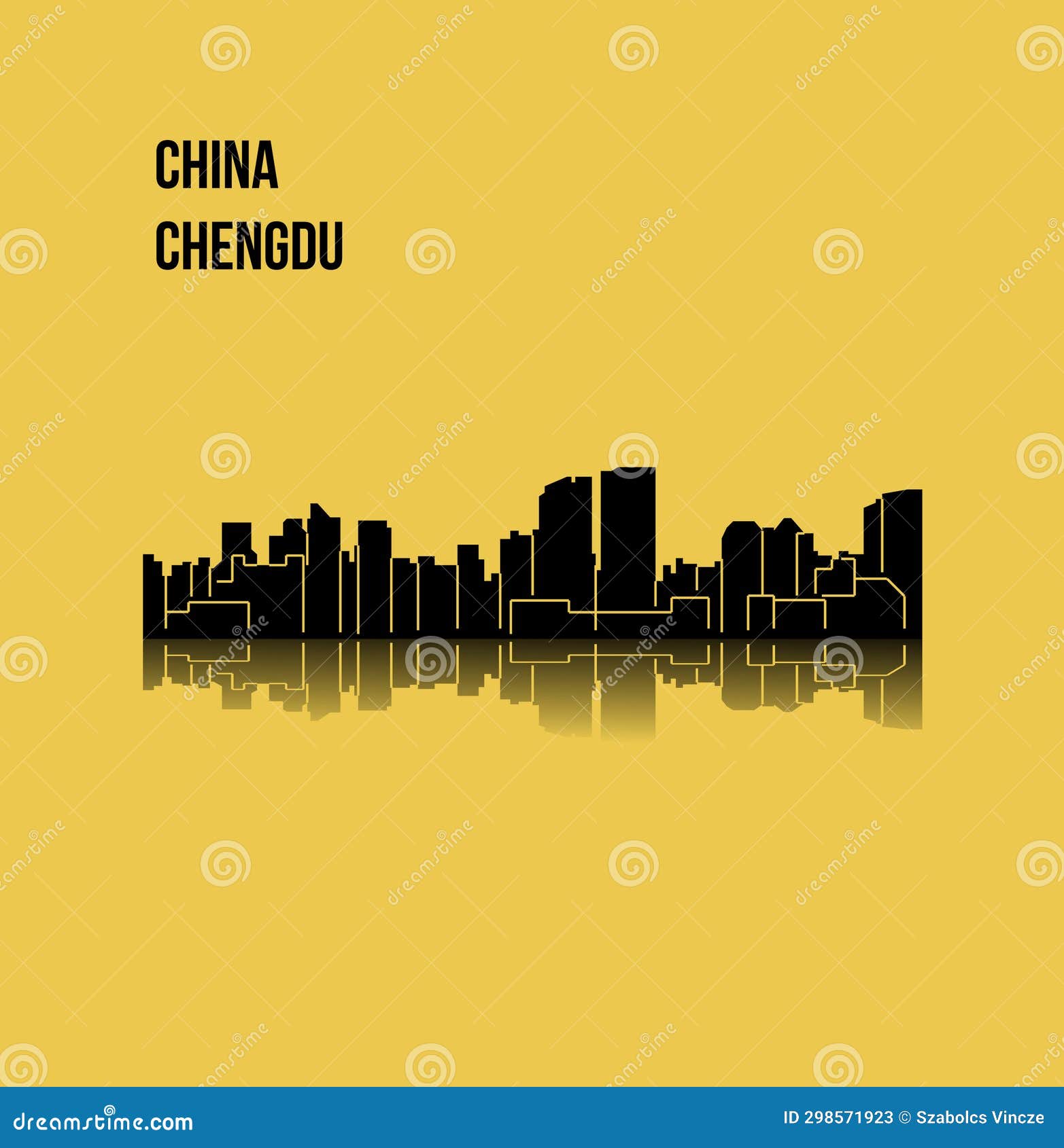 Chengdu China Skyline With Color Buildings, Blue Sky And Reflect ...