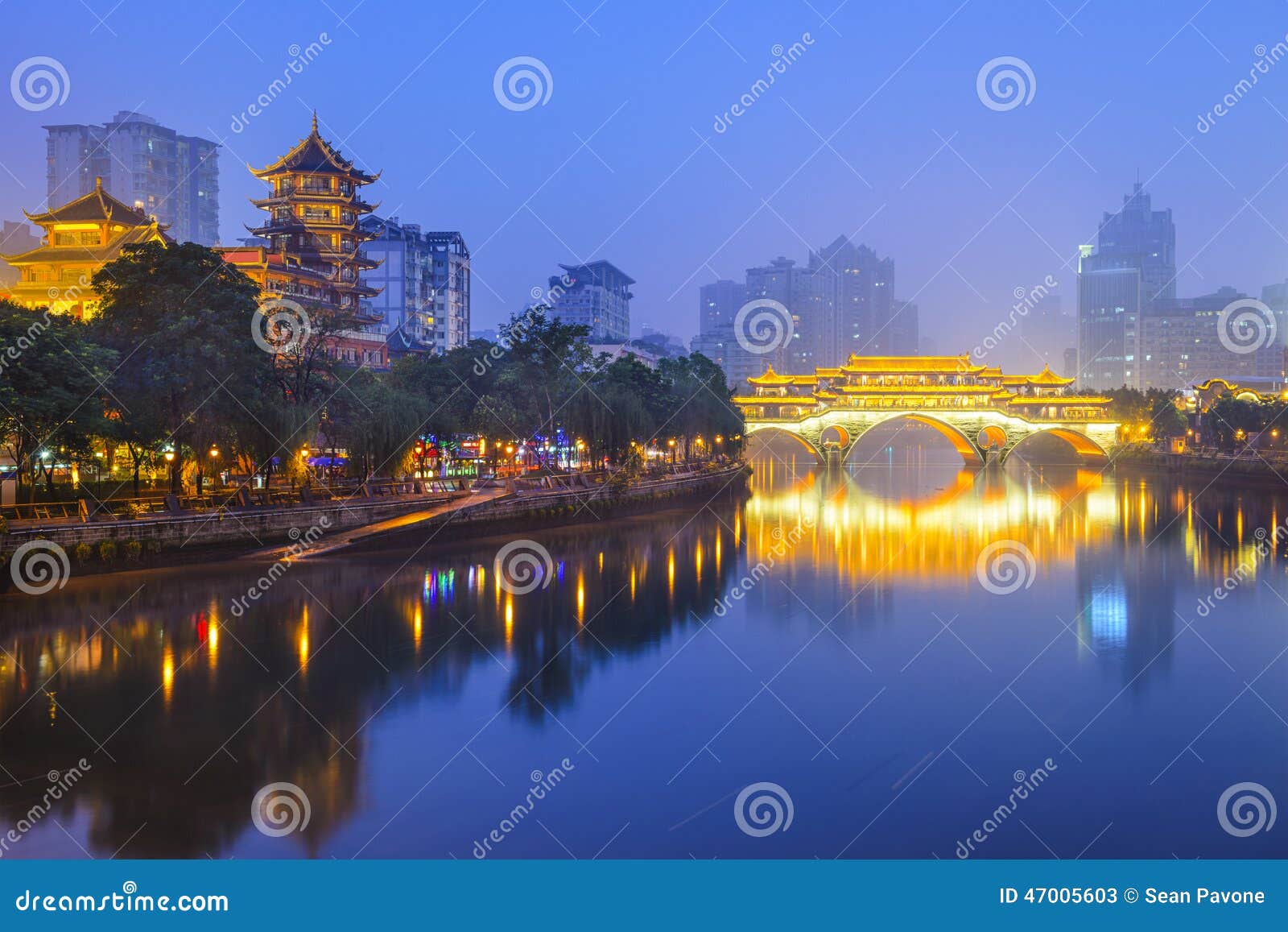 Chengdu, China Cityscape on the Jin River Stock Image - Image of ...