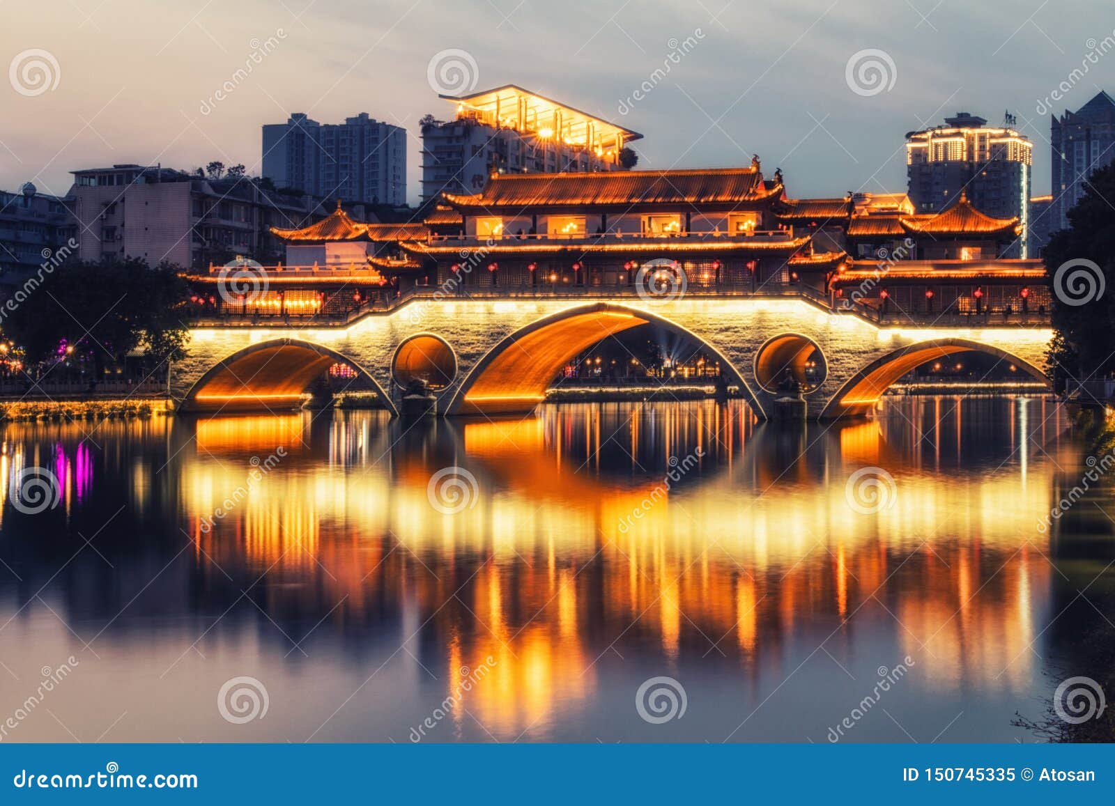 Chengdu, China on the Jin River Stock Image - Image of illuminated ...