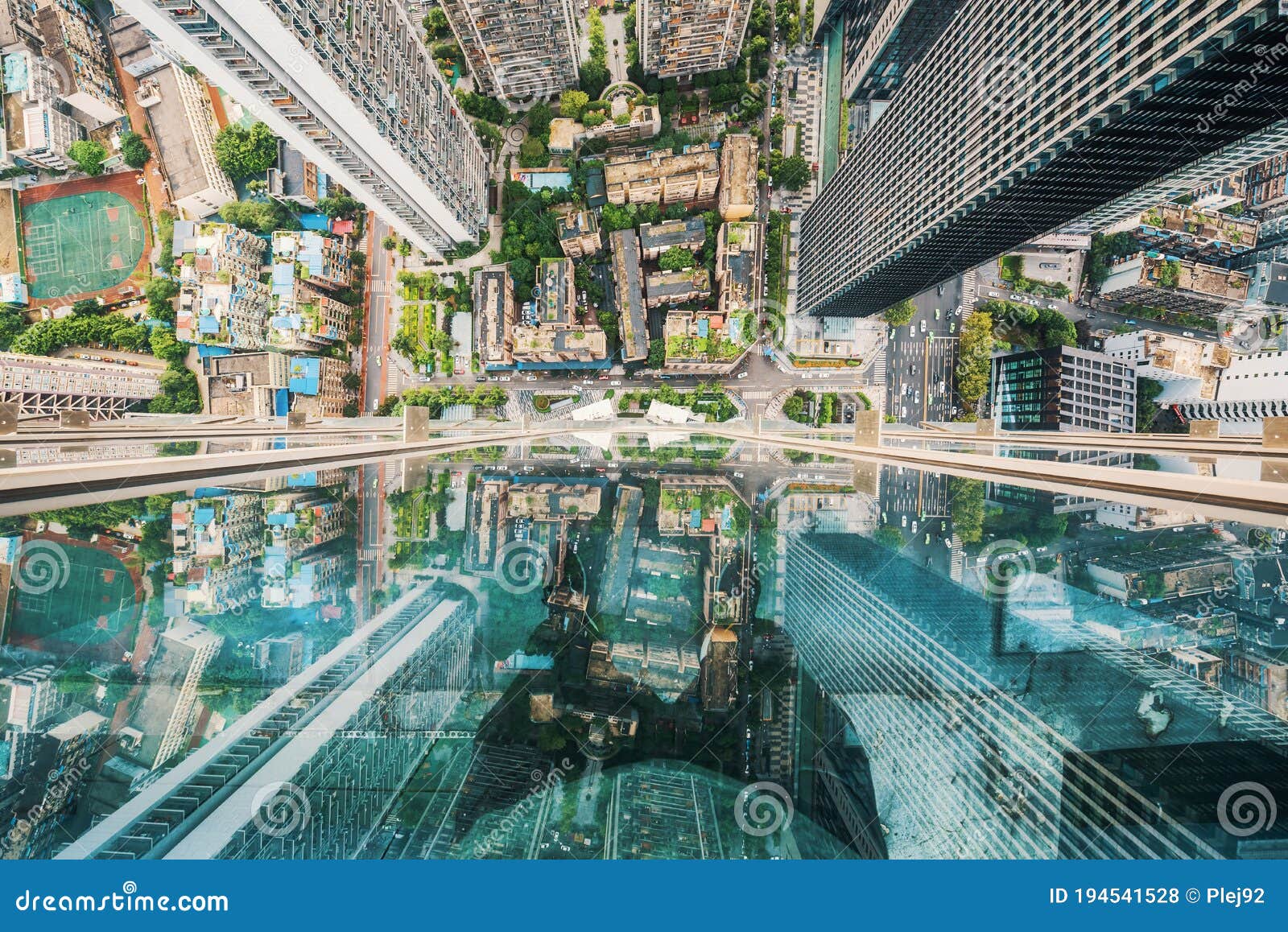 Chengdu High Angle Top View from a Skyscraper Rooftop with Reflections ...