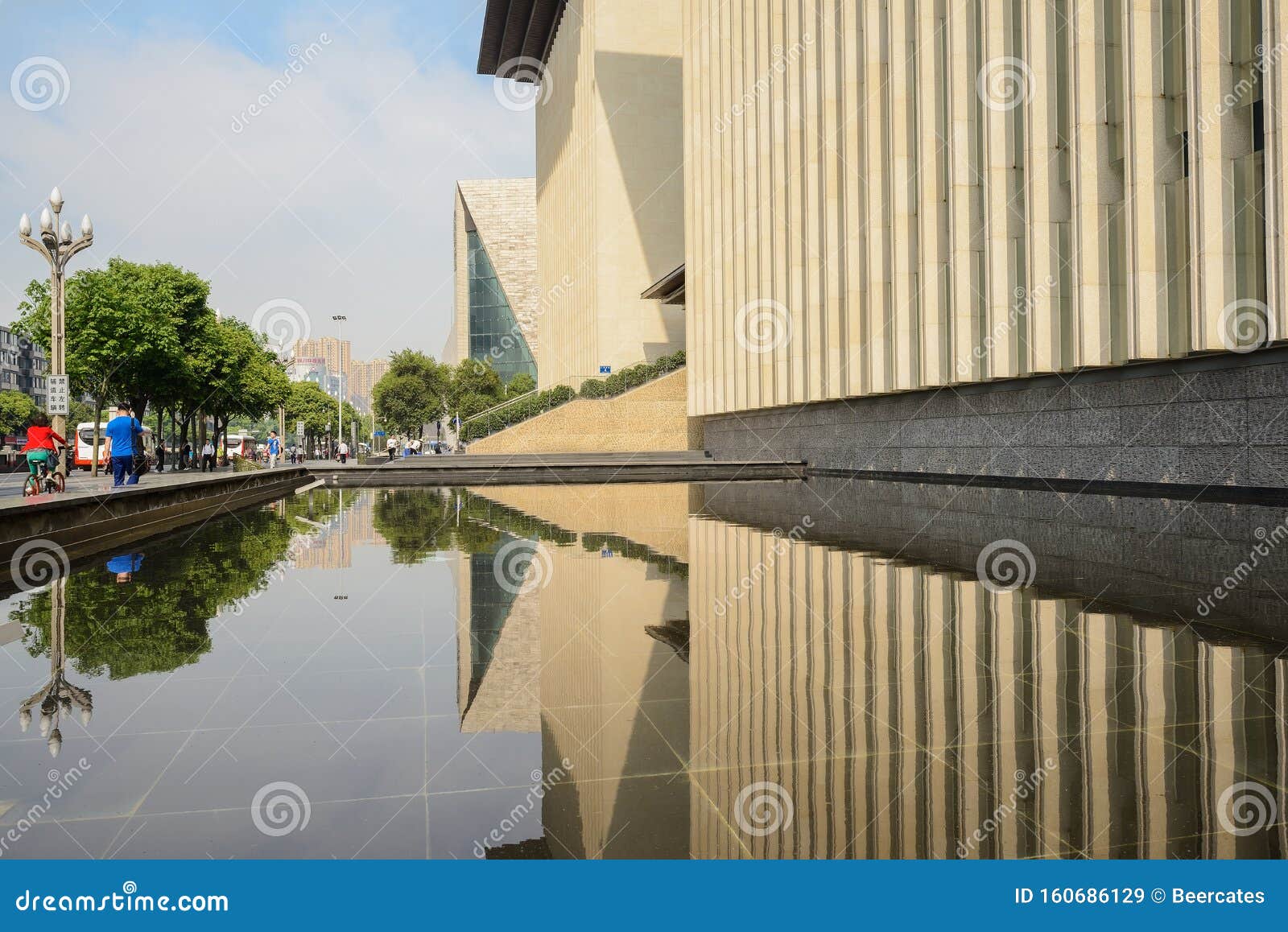 Chengdu Library with Pool in Sunny Morning Editorial Stock Image ...