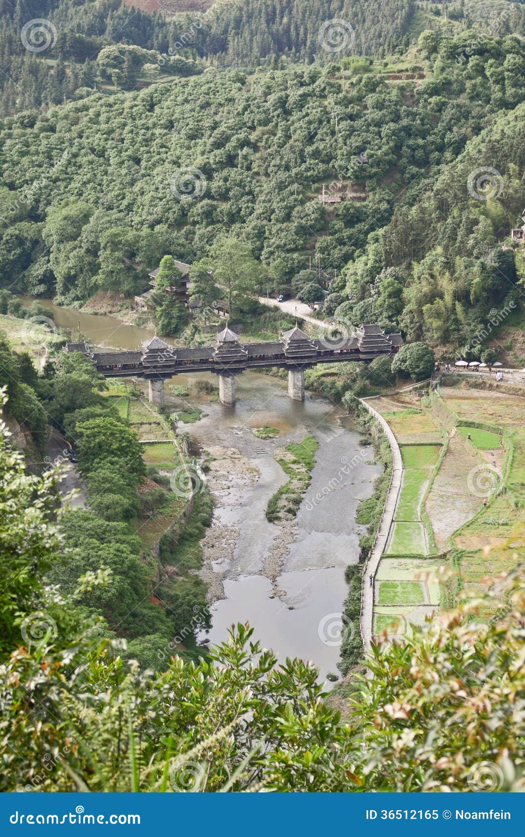 Chengyang Wind and Rain Bridge Stock Image - Image of mountains, asian ...