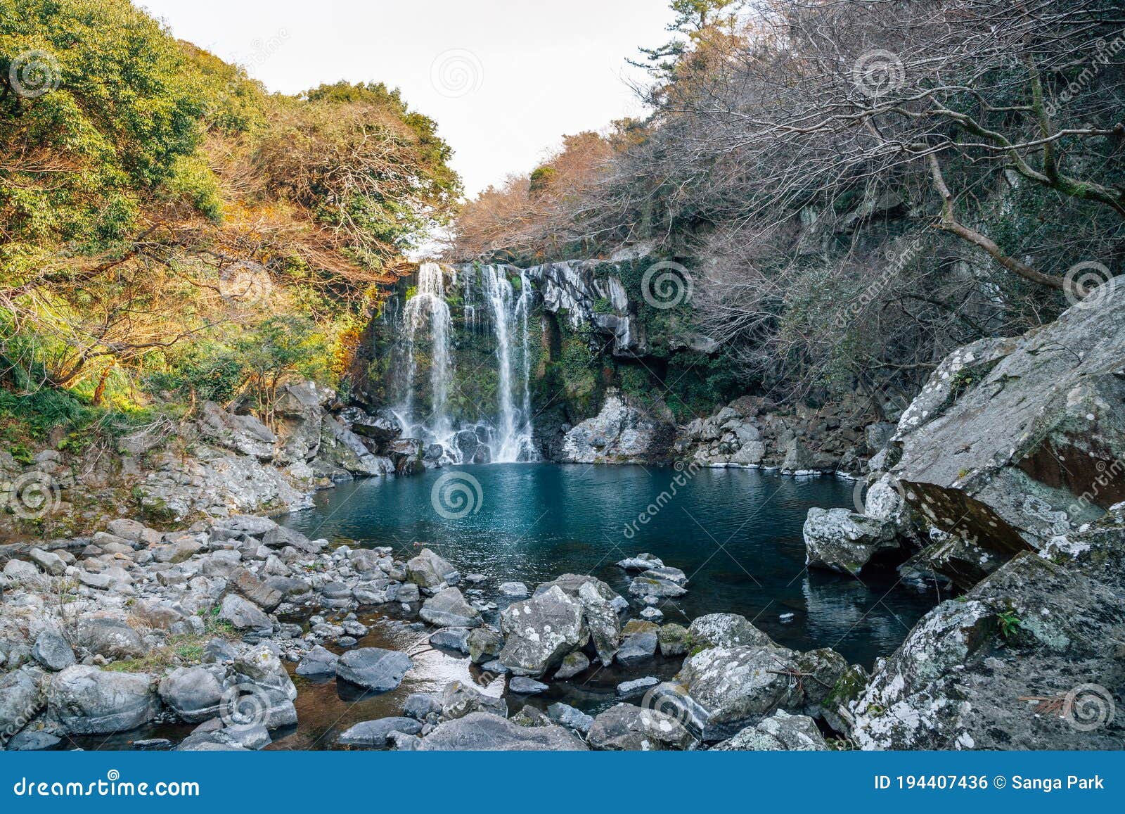 Cheonjeyeon Waterfall in Jeju Island, Korea Stock Photo - Image of ...