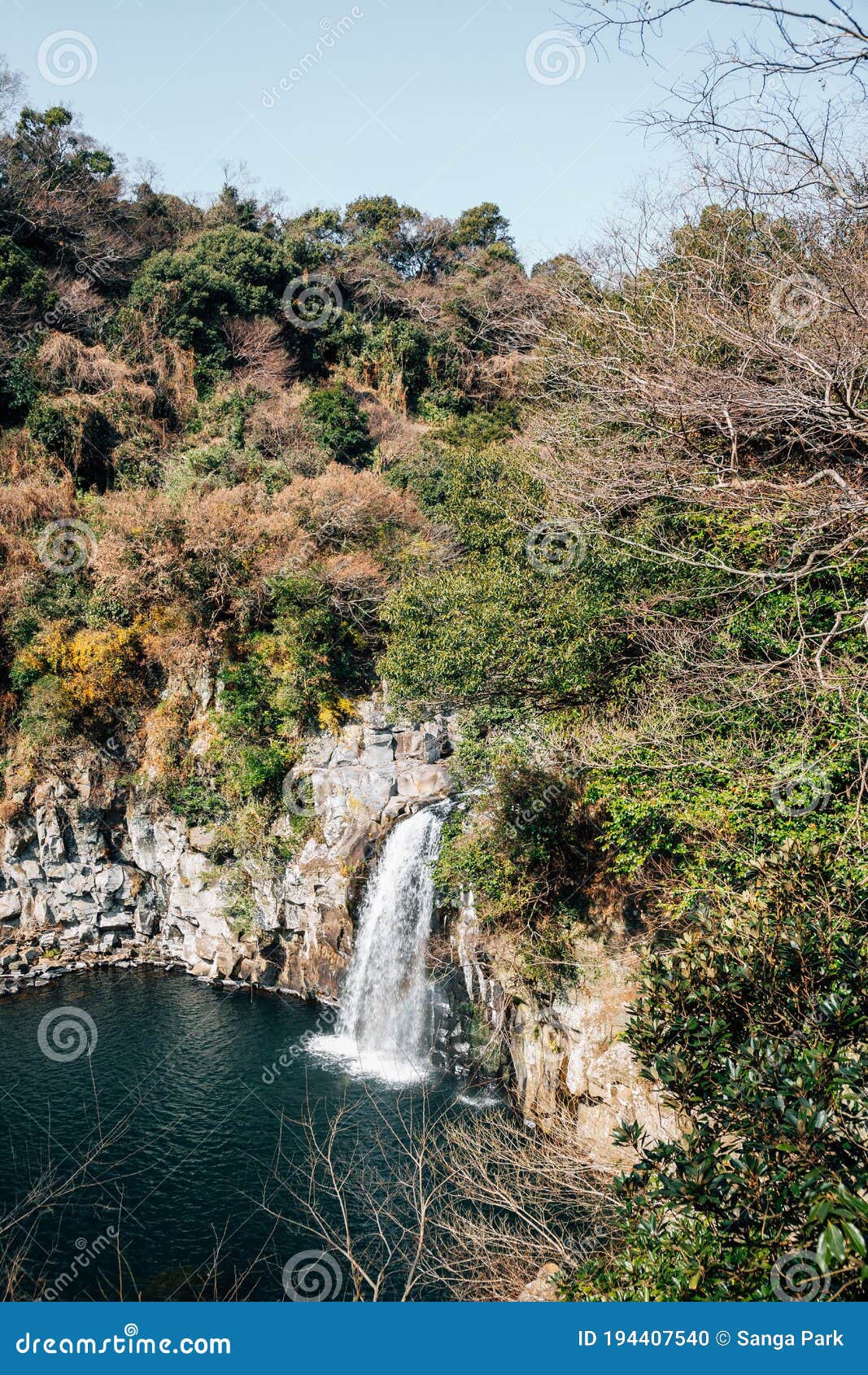 Cheonjeyeon Waterfall On Jeju Island, South Korea Royalty-Free Stock ...