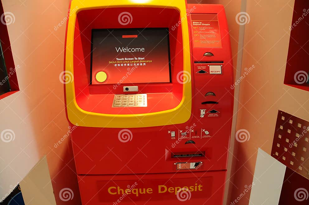 Cheque ATM Machine stock photo. Image of bank, orange - 24448878