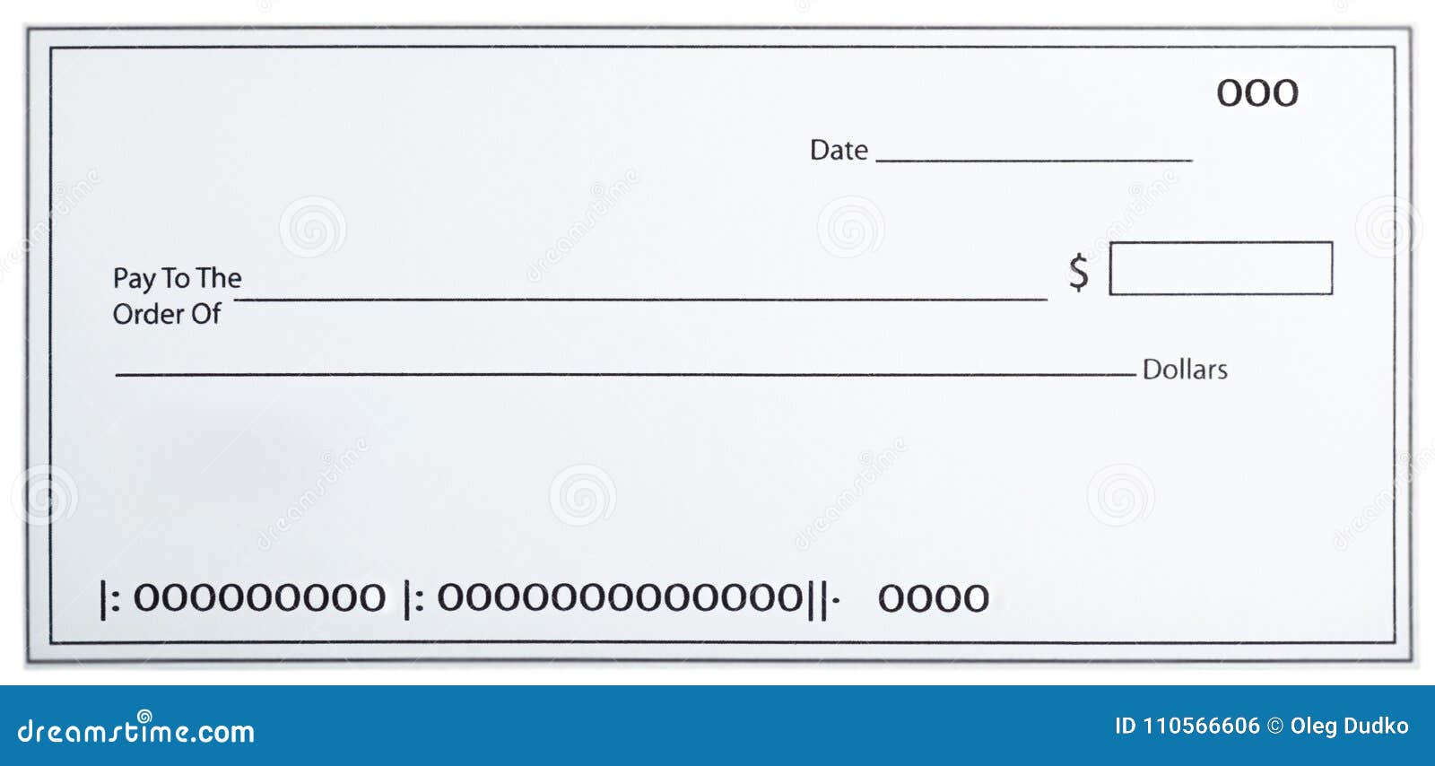 Cheque blanco en blanco foto de archivo. Imagen de blanco - 110566606