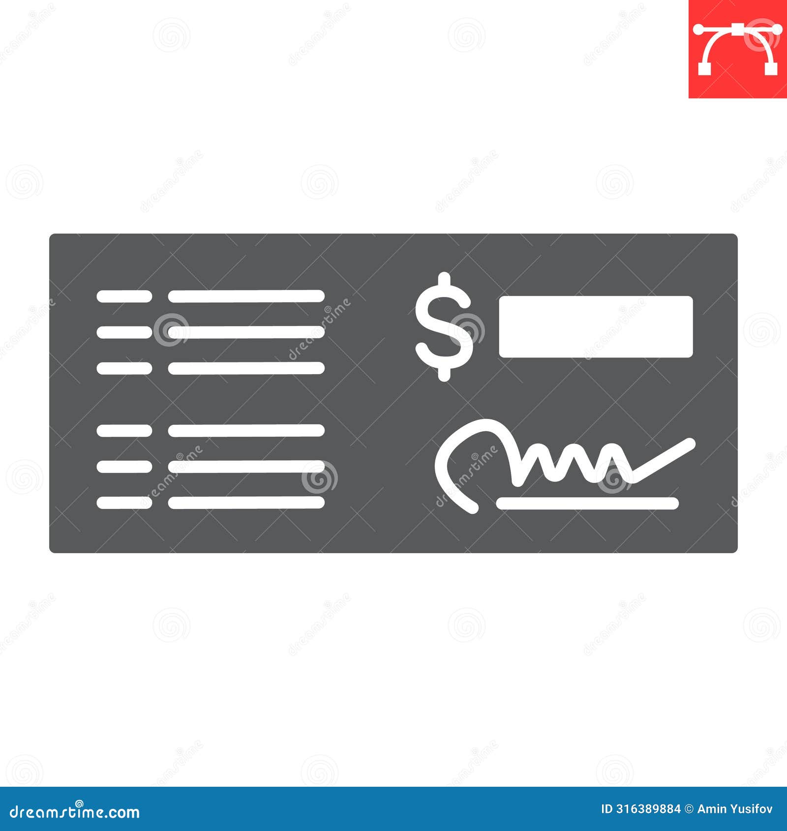 Cheque glyph icon stock vector. Illustration of business - 316389884