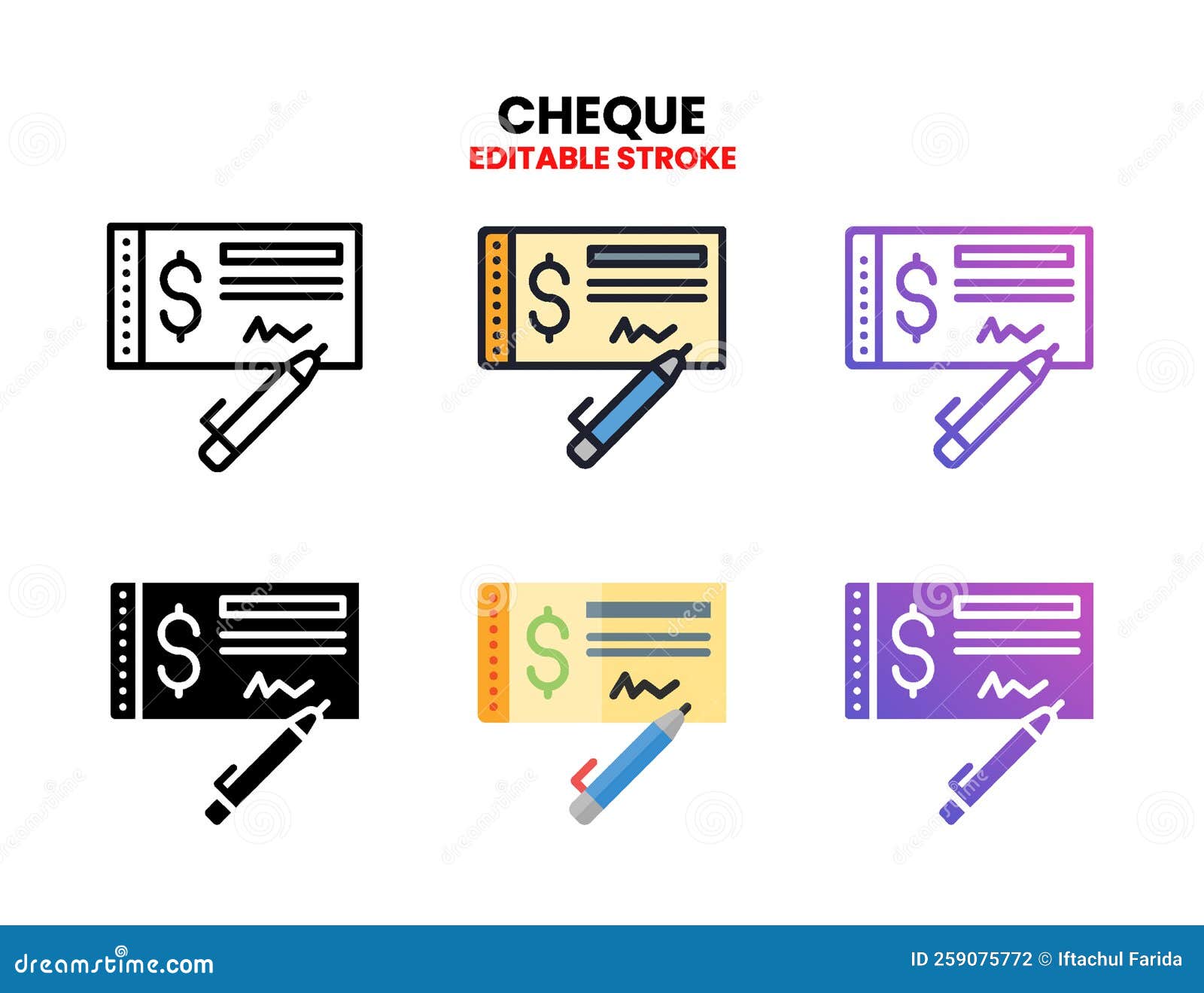 Cheque Icon Set with Different Styles. Stock Vector - Illustration of ...