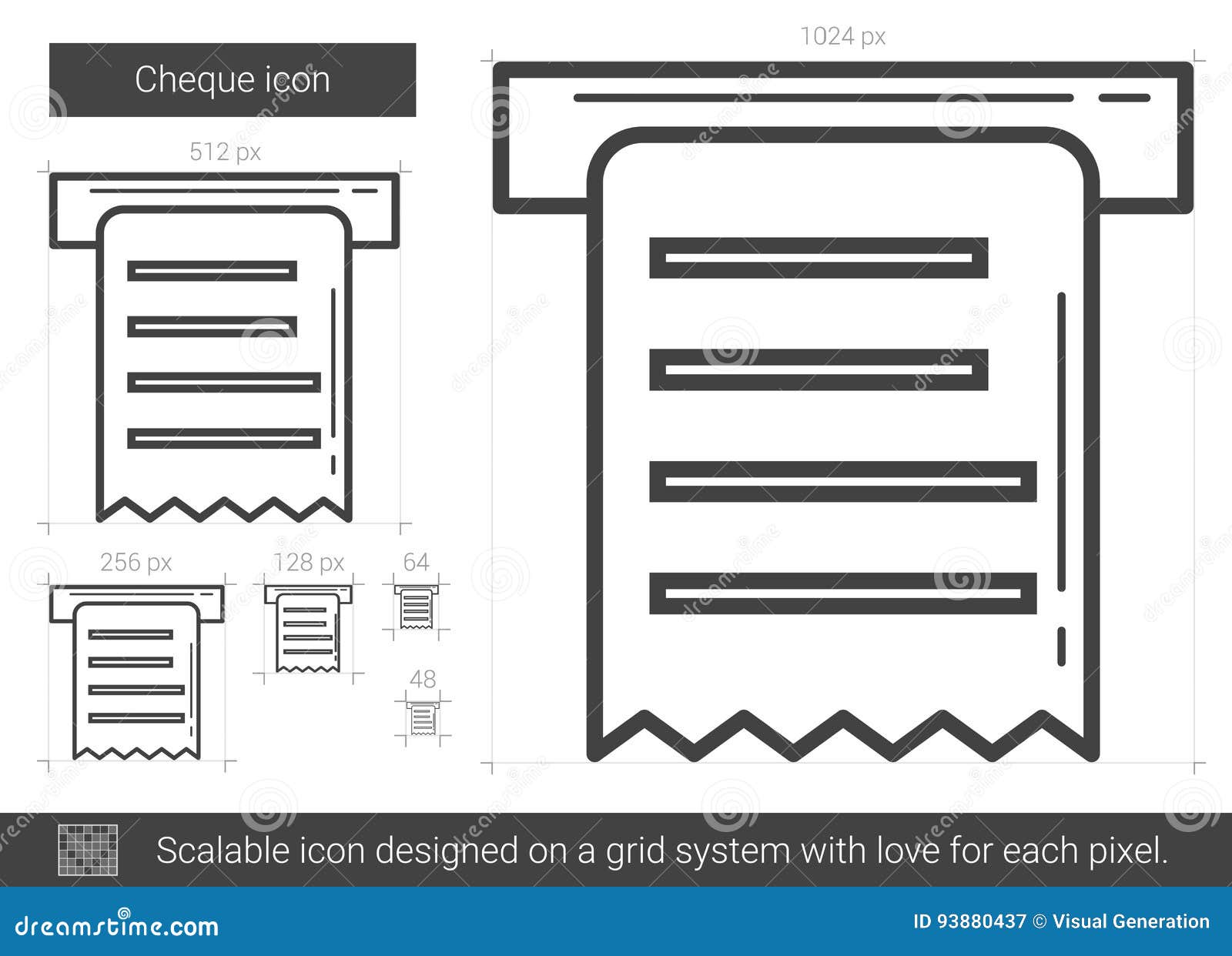Cheque line icon. stock vector. Illustration of cost - 93880437