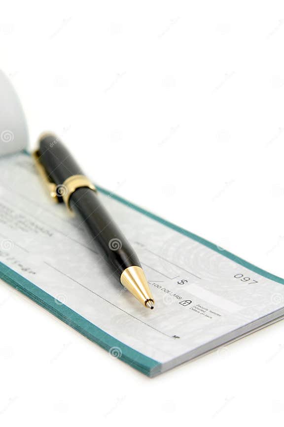Cheque with pen stock photo. Image of isolated, bills - 1350182