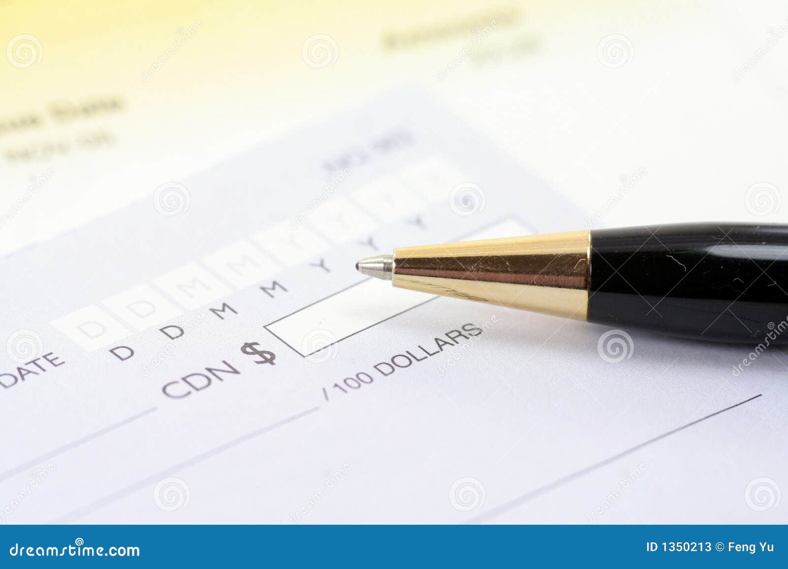 Cheque with pen stock image. Image of finances, document - 1350213