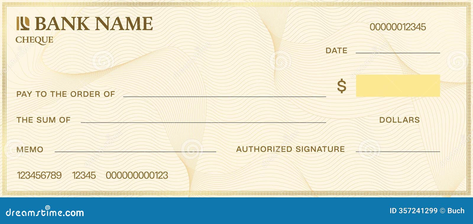 Cheque Template with Watermark, Blank Bank Check Stock Illustration ...