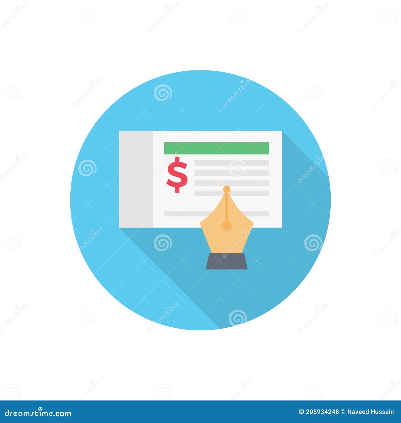 Cheque Vector Flat Colour Icon Stock Vector - Illustration of checkbook ...