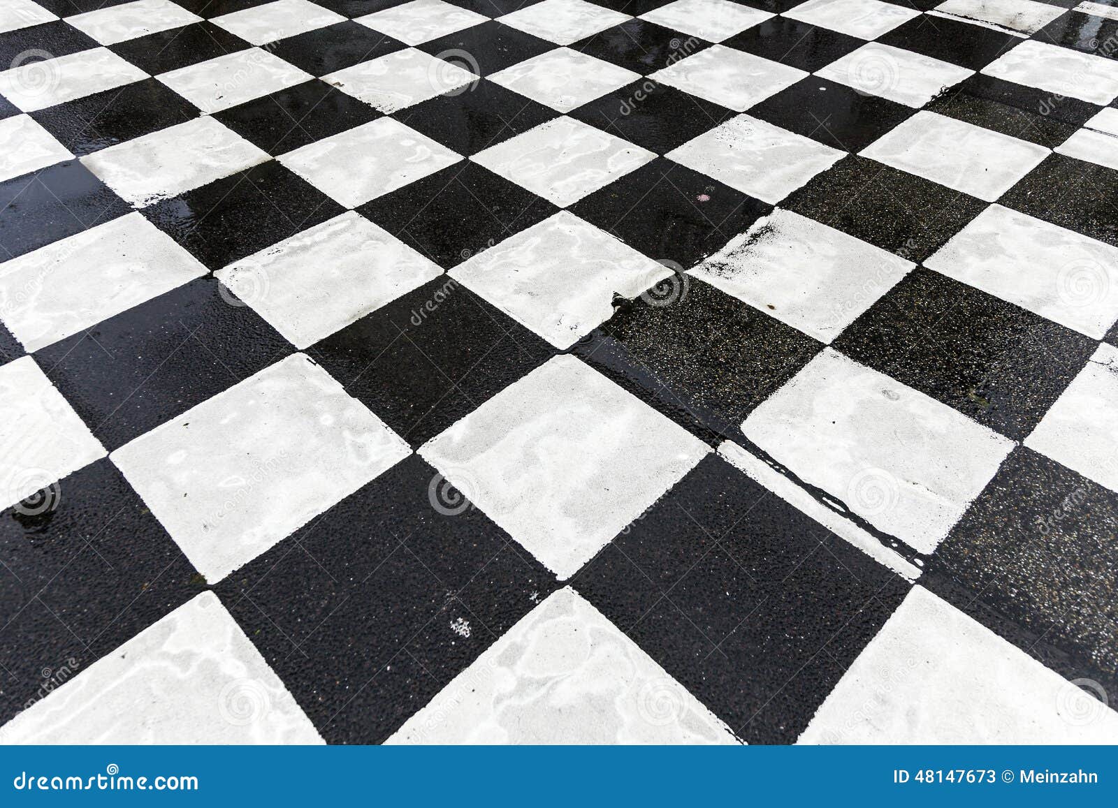 Chequered Pattern Painted on Asphalt Stock Image - Image of raindrop ...