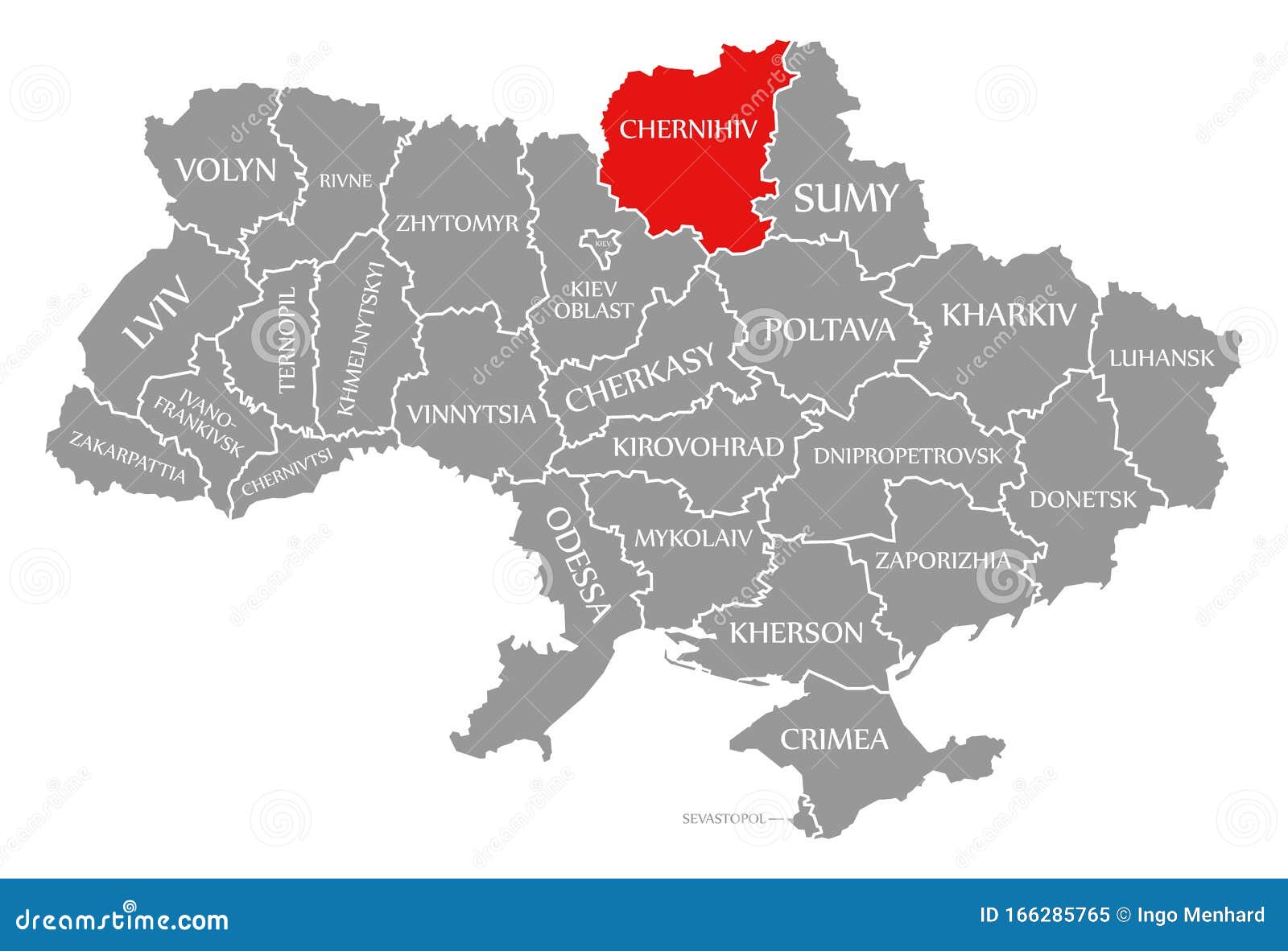 Chernihiv Red Highlighted in Map of the Ukraine Stock Illustration ...