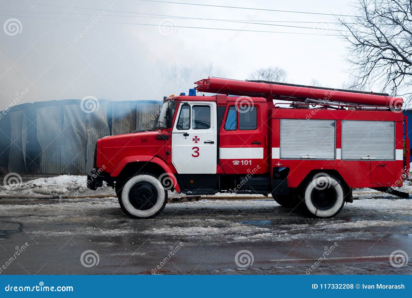 Chernivtsi / Ukraine - 03/19/2018: Fire Engine with Sirens and Blue ...