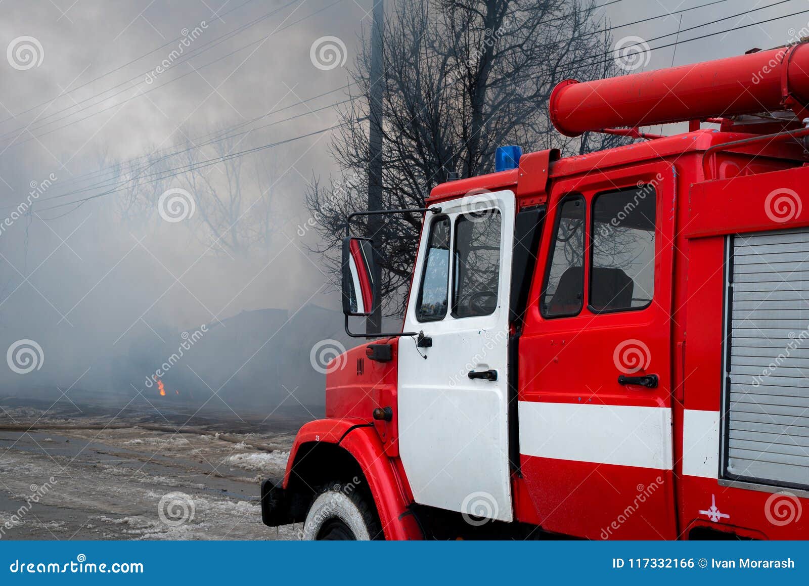 Chernivtsi / Ukraine - 03/19/2018: Fire Engine with Sirens and Blue ...