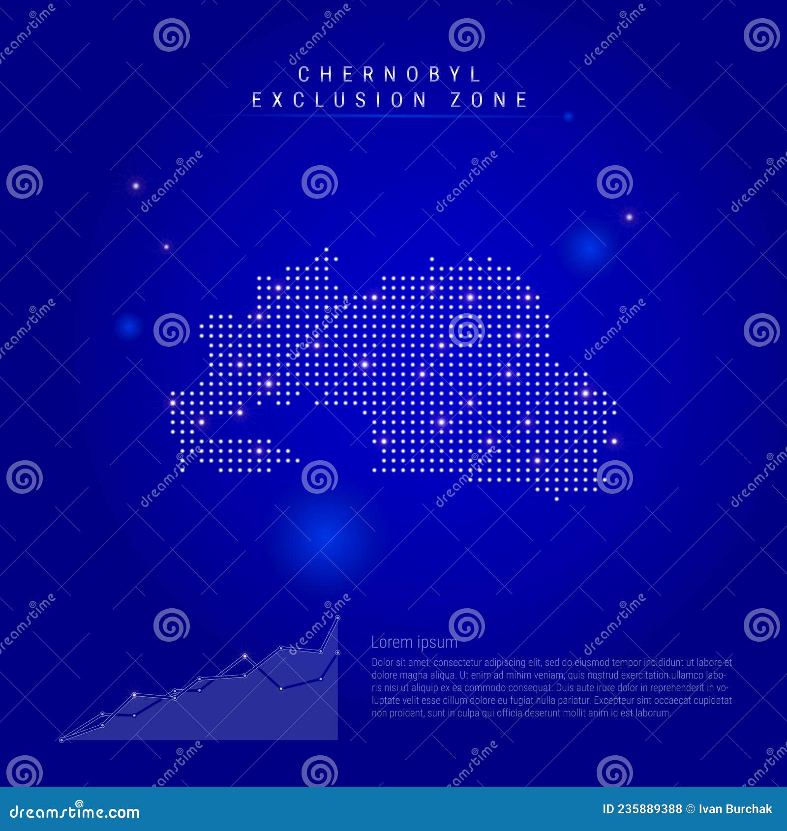 Chernobyl Exclusion Zone Illuminated Map With Glowing Dots. Dark Blue ...