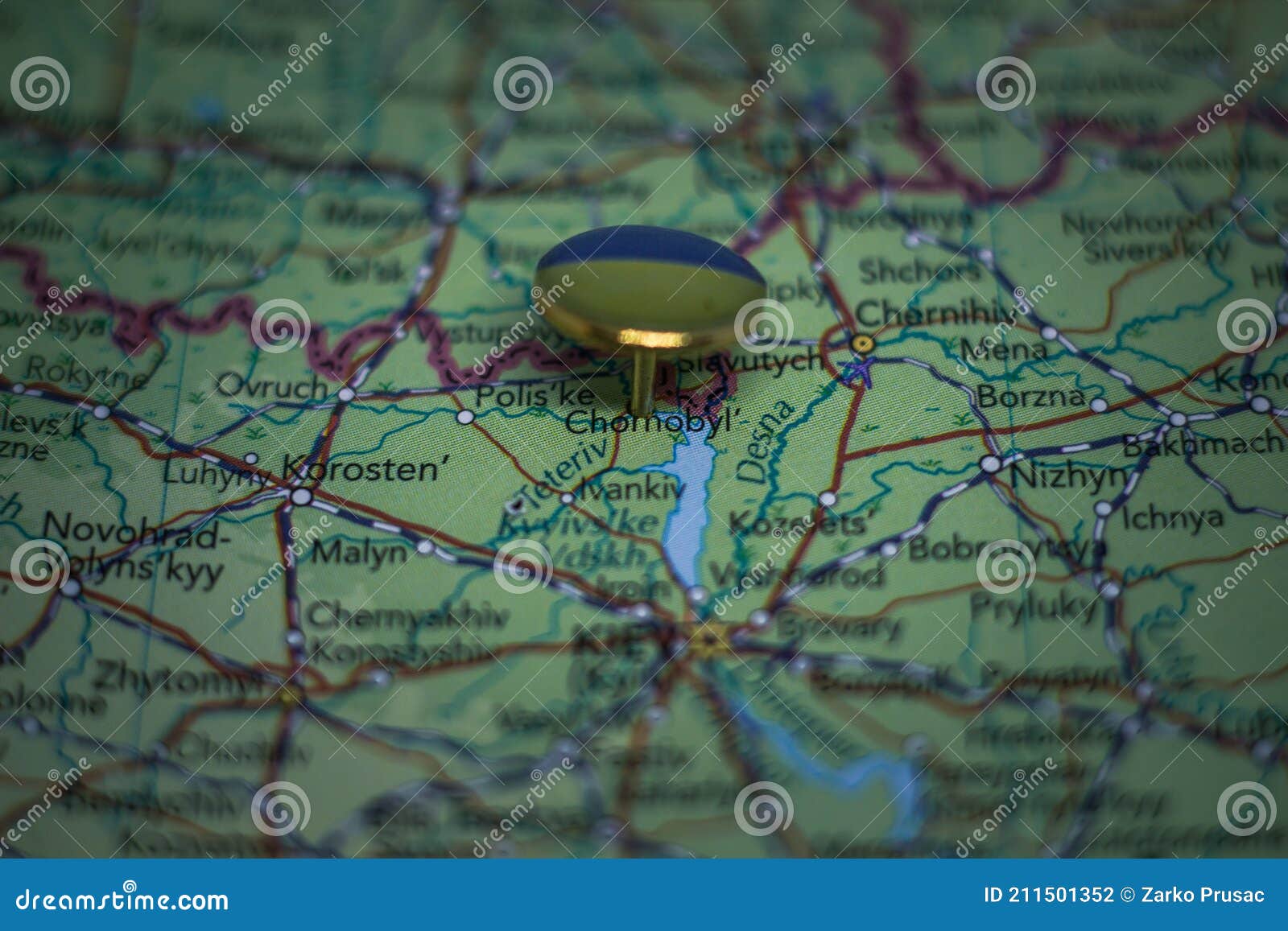 Chernobyl Pinned on a Map with Flag of Ukraine Stock Photo - Image of ...