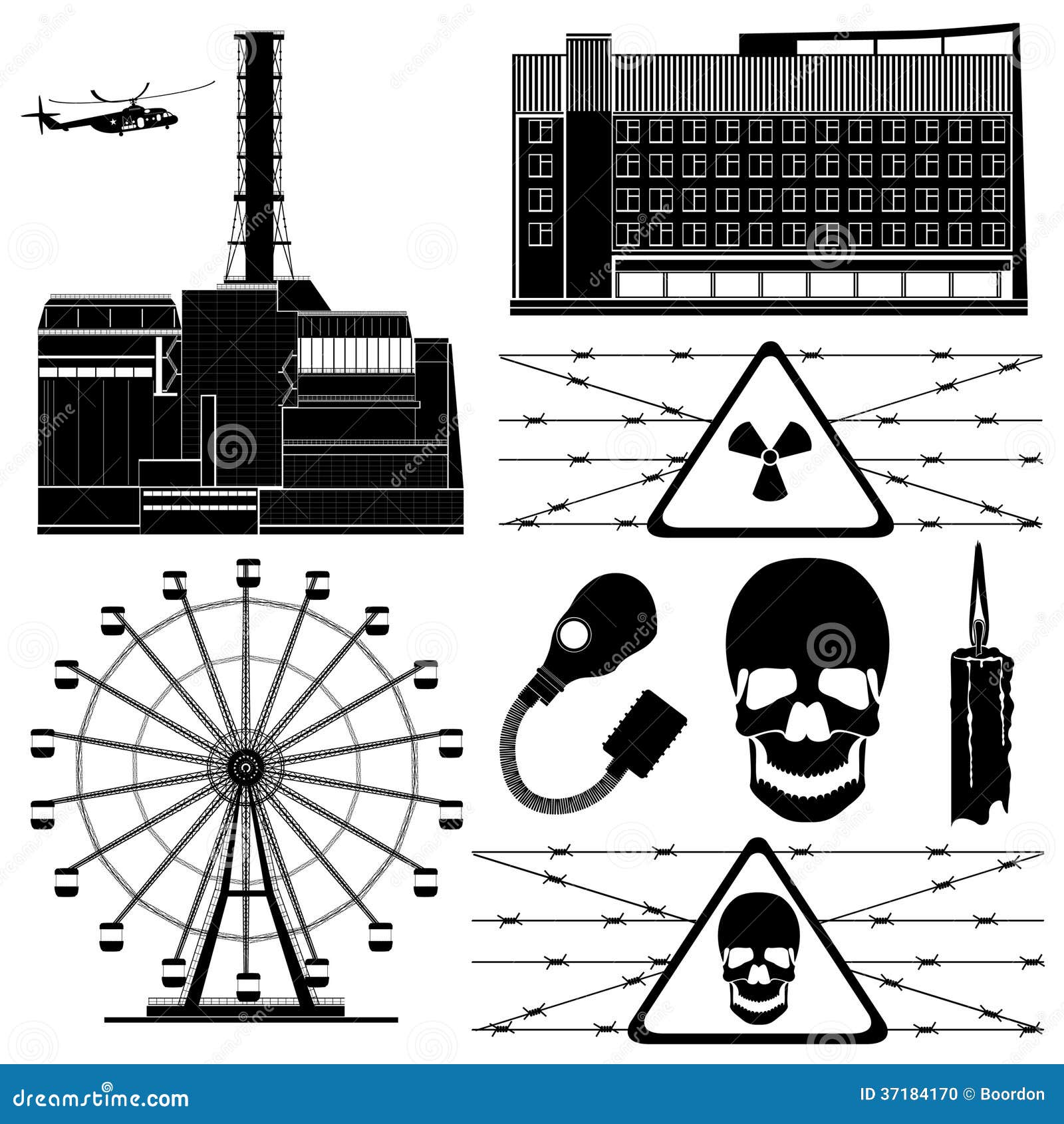 Chernobyl Symbol Building Element Zone Silhouette Stock Vector ...