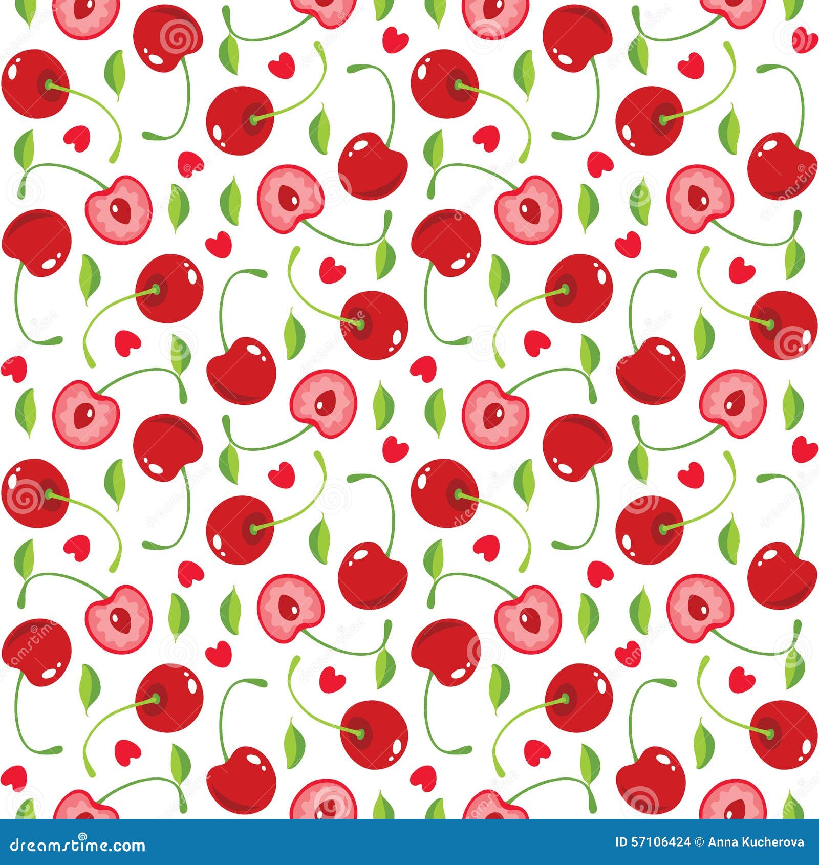 Cherries and Hearts Seamless Pattern Stock Vector - Illustration of ...