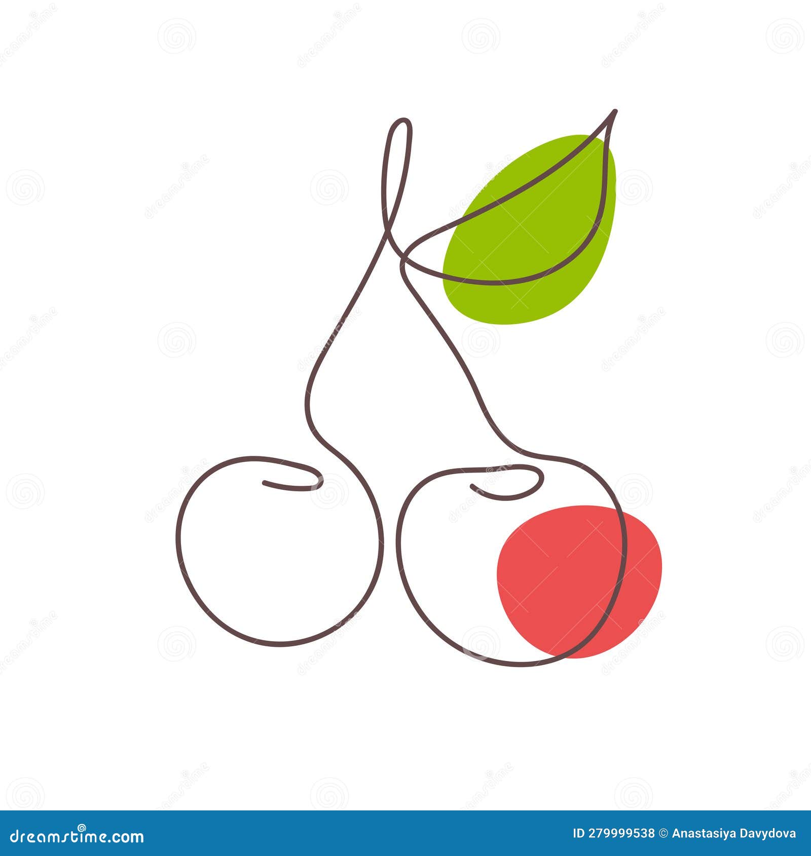 Cherry in One Line Drawing Art Style. Vector Illustration Isolated on ...