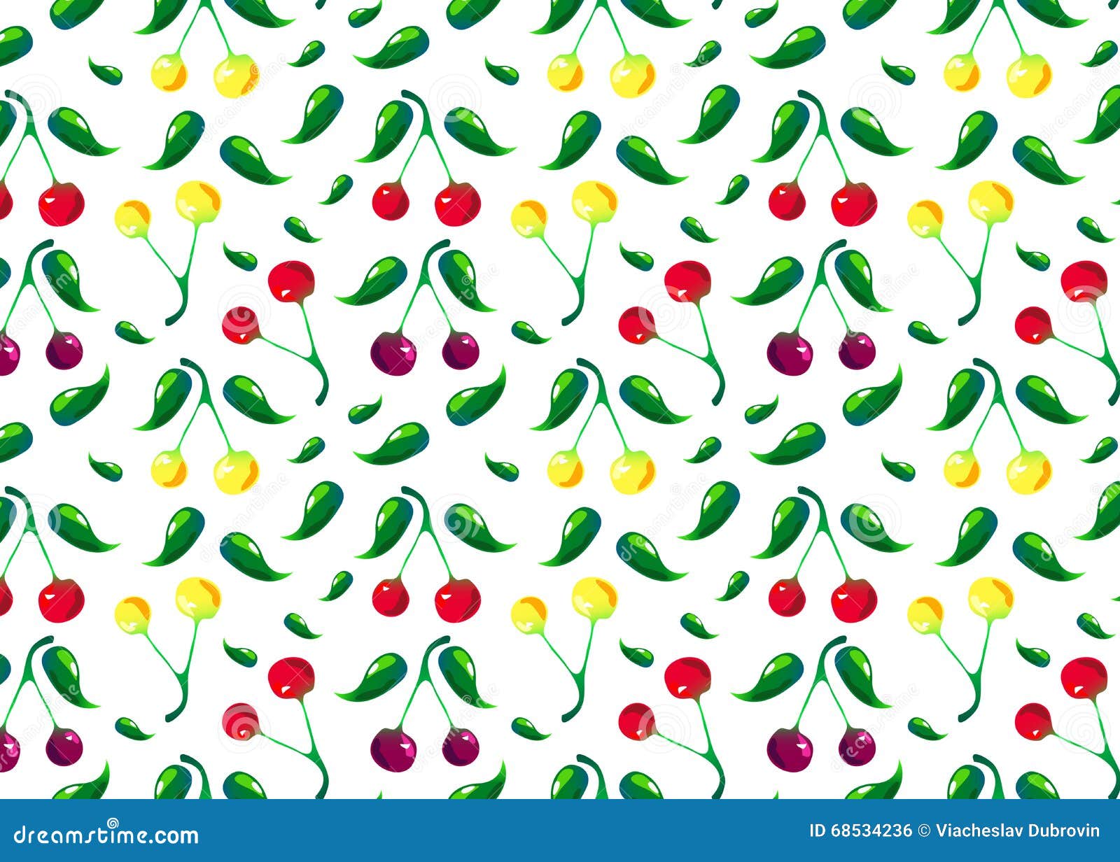 Cherries Pattern with Berries and Leaves Background or Texture Stock ...