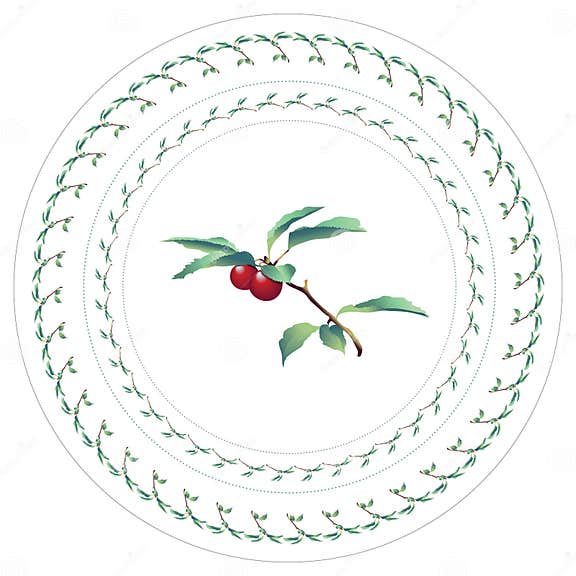 Cherries. Pattern for Plate. Stock Vector - Illustration of icon, dish ...