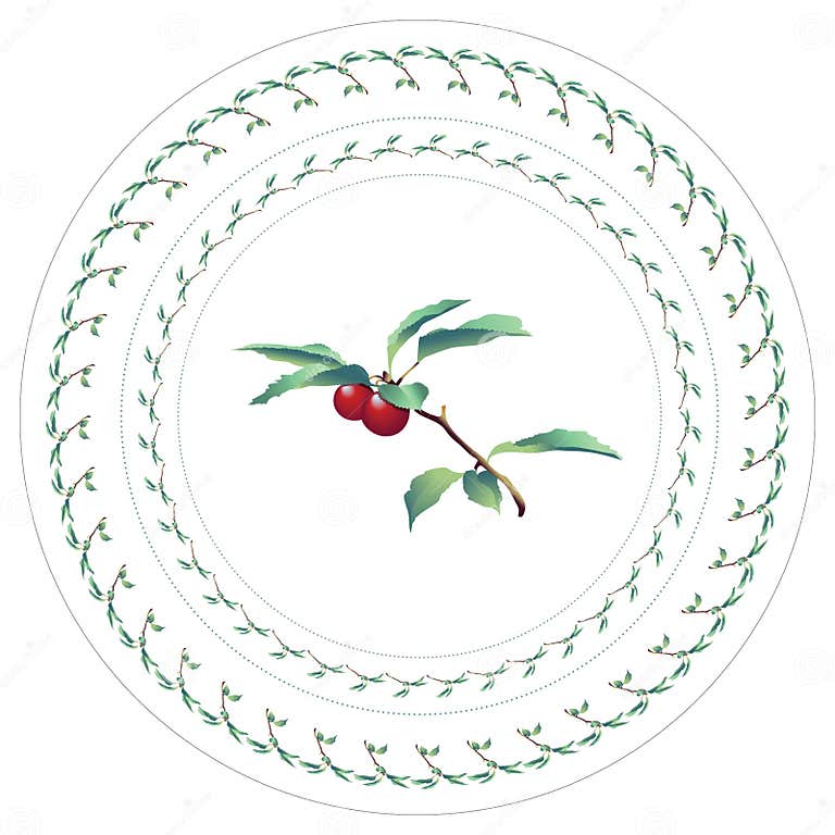 Cherries. Pattern for Plate. Stock Vector - Illustration of icon, dish ...